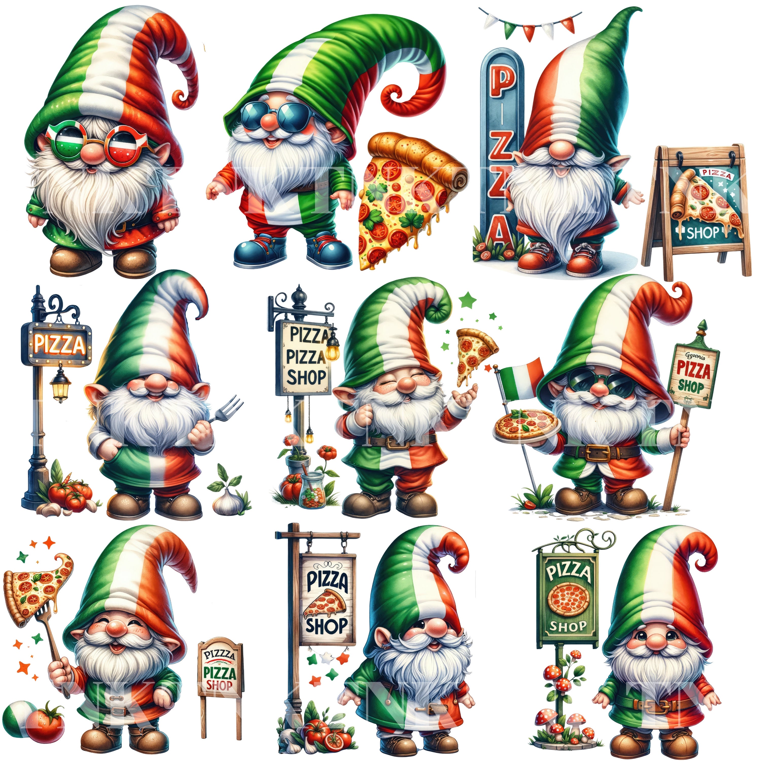 Watercolor Cute Italian Gnome 1 Clipart,pizza Gnome Clipart,papa Pizza ...