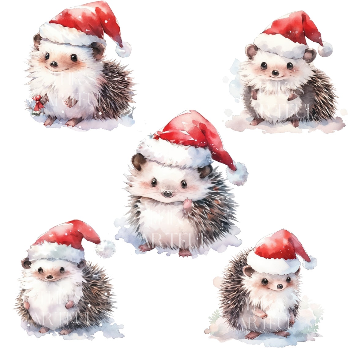 Watercolor 10 Christmas Hedgehog Clipart Bundle,hedgehog Clipart for ...