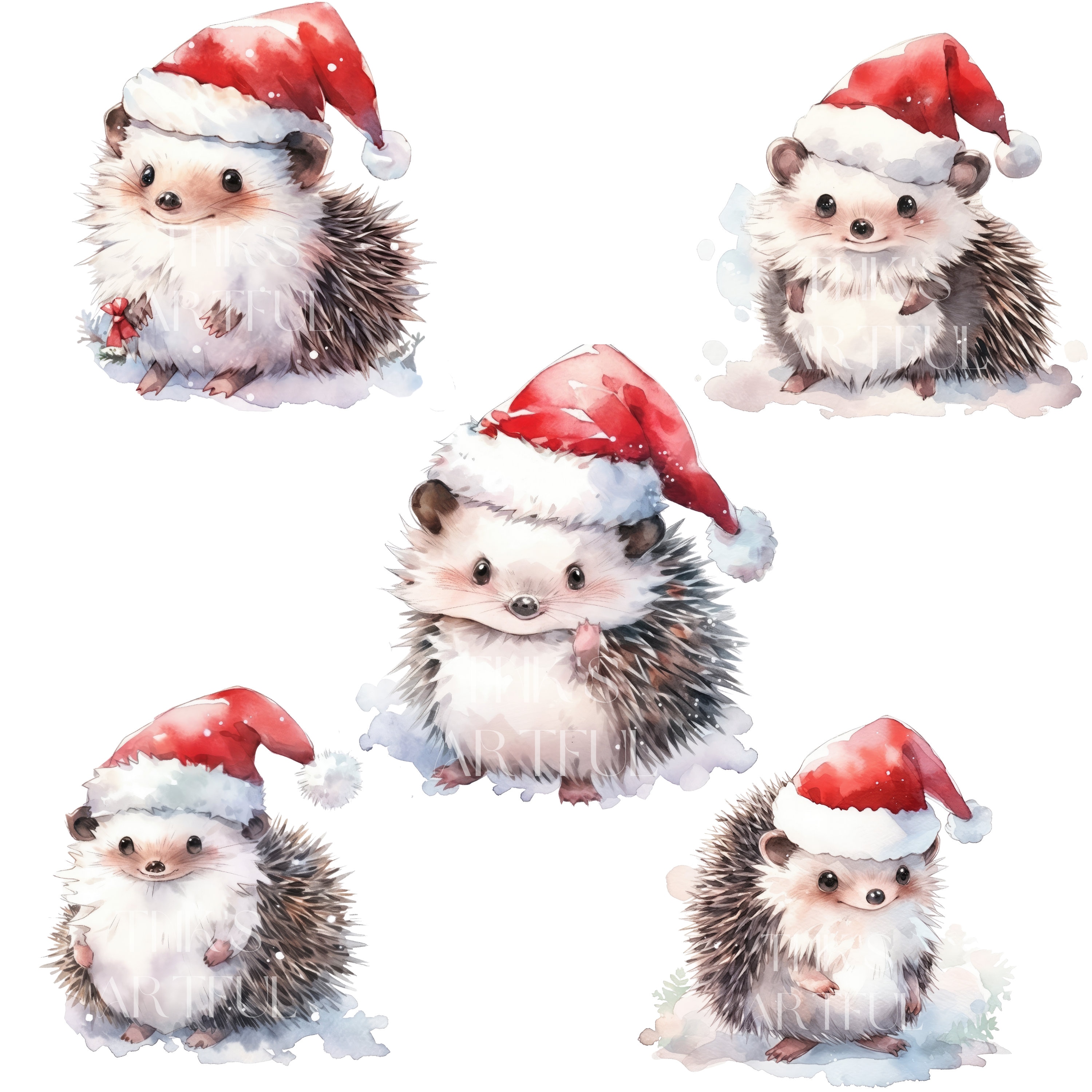Watercolor 10 Christmas Hedgehog Clipart Bundle,hedgehog Clipart for ...