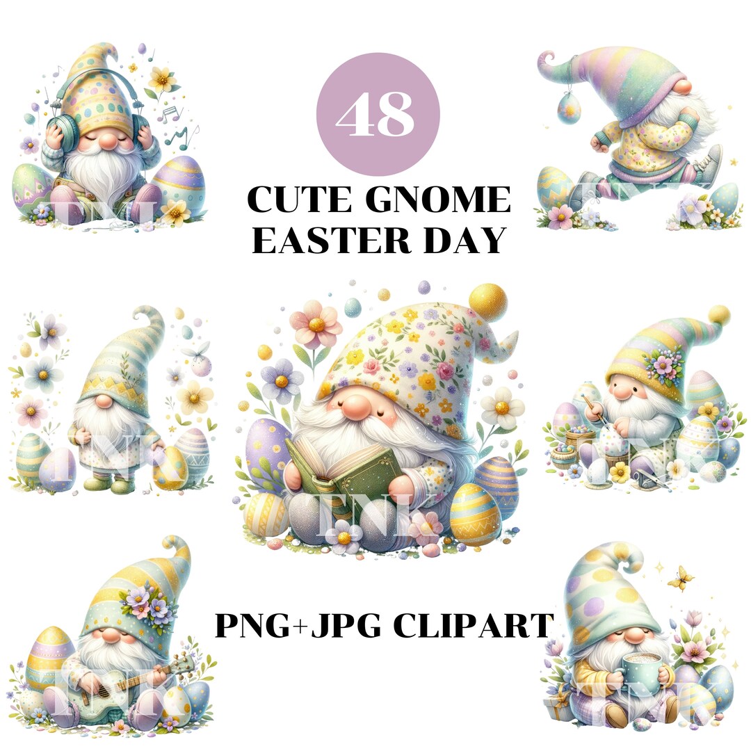 Watercolor 48 Cute Easter Gnome Clipart, Garden Clipart,spring Gnome ...
