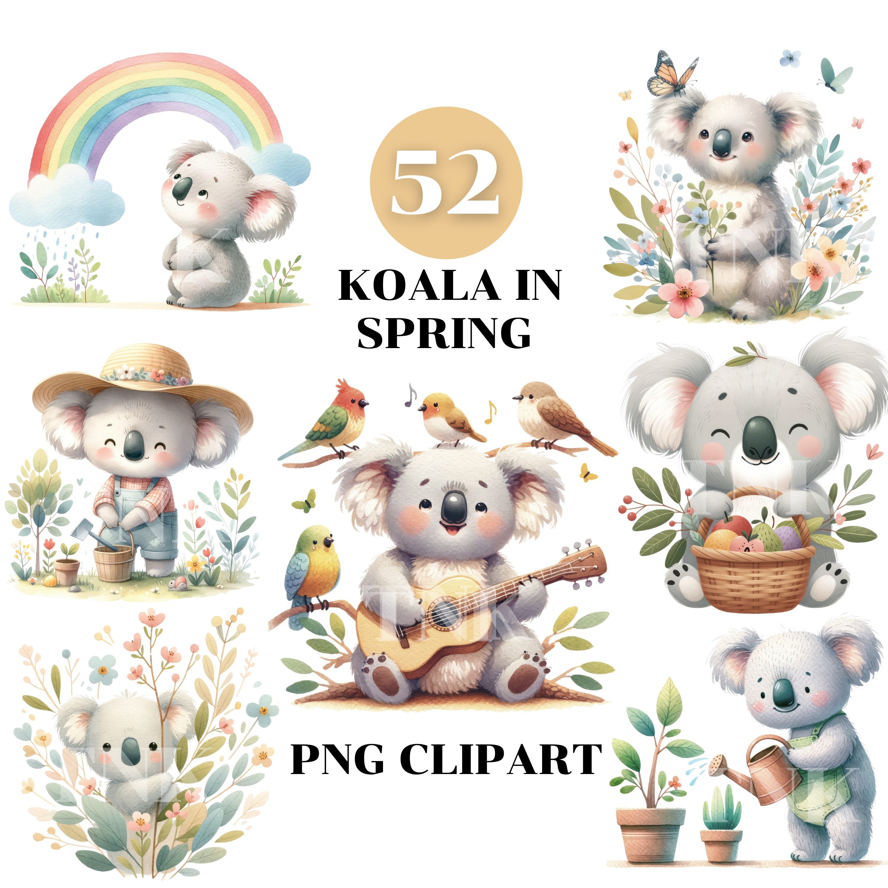 Watercolor Koala in Springs Clipart Sublimation,baby Koala Clipart ...