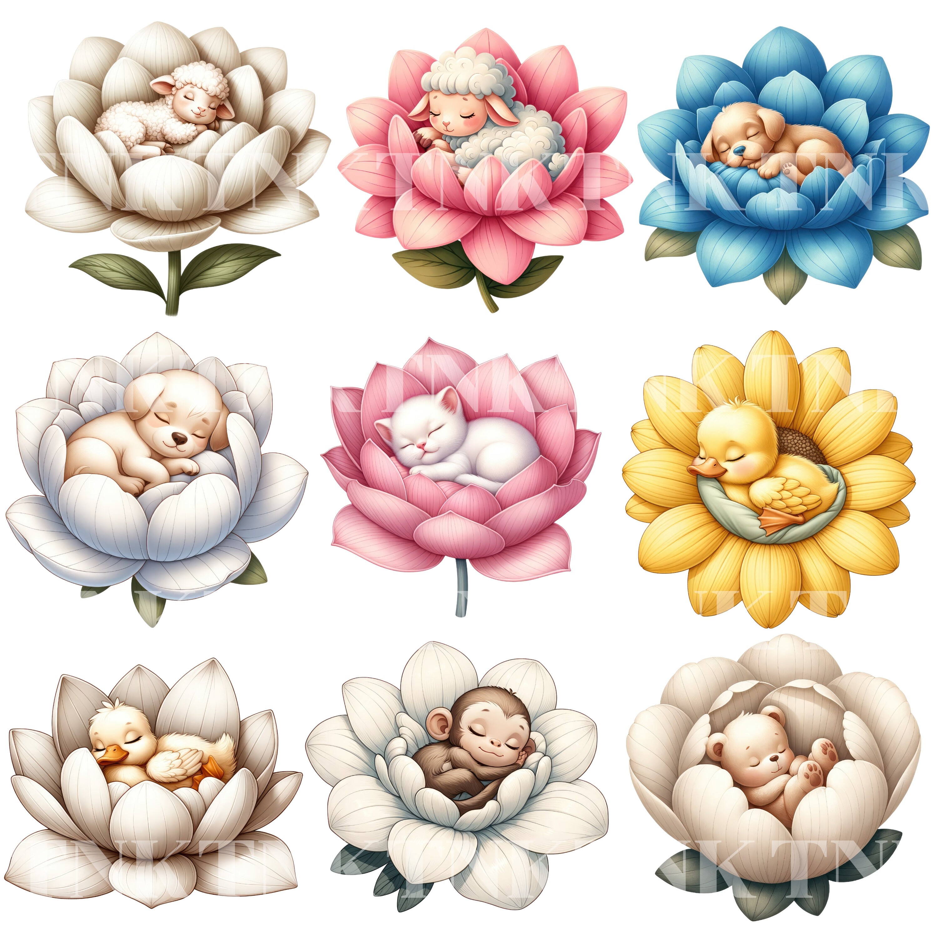 47 Sleepy Animal Clipart Baby Shower Gift Adorable Baby Animals PNG ...