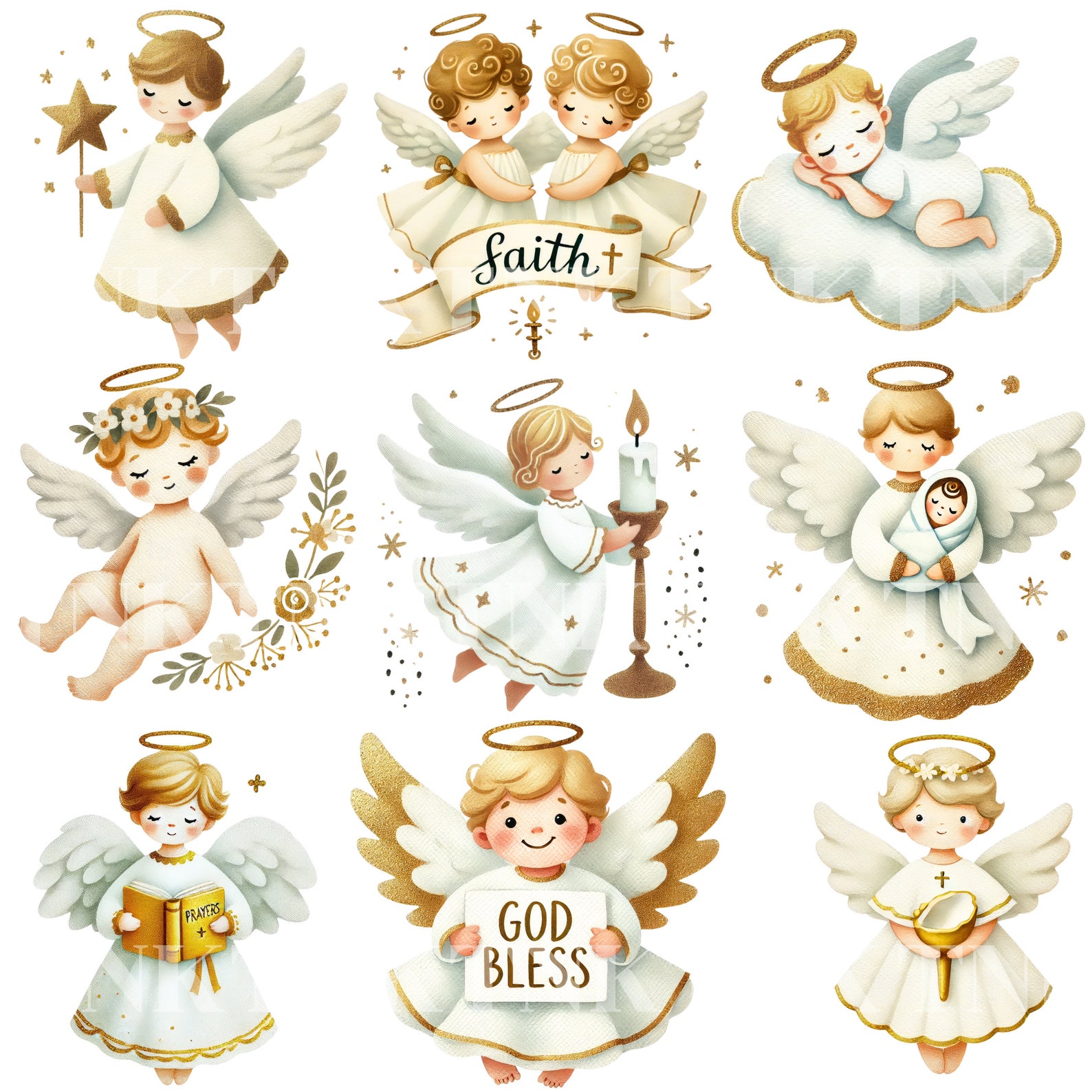 Cute Angel Watercolor Clipart Treasury, Premium Baptism & Christening ...