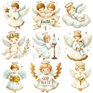 Cute Angel Watercolor Clipart Treasury, Premium Baptism & Christening ...