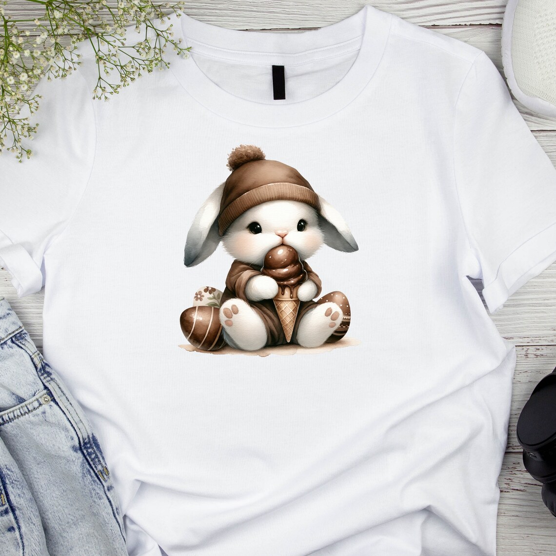 47 Cute Easter Bunny & Chocolate Eggs Clipart - Watercolor Rabbits With ...