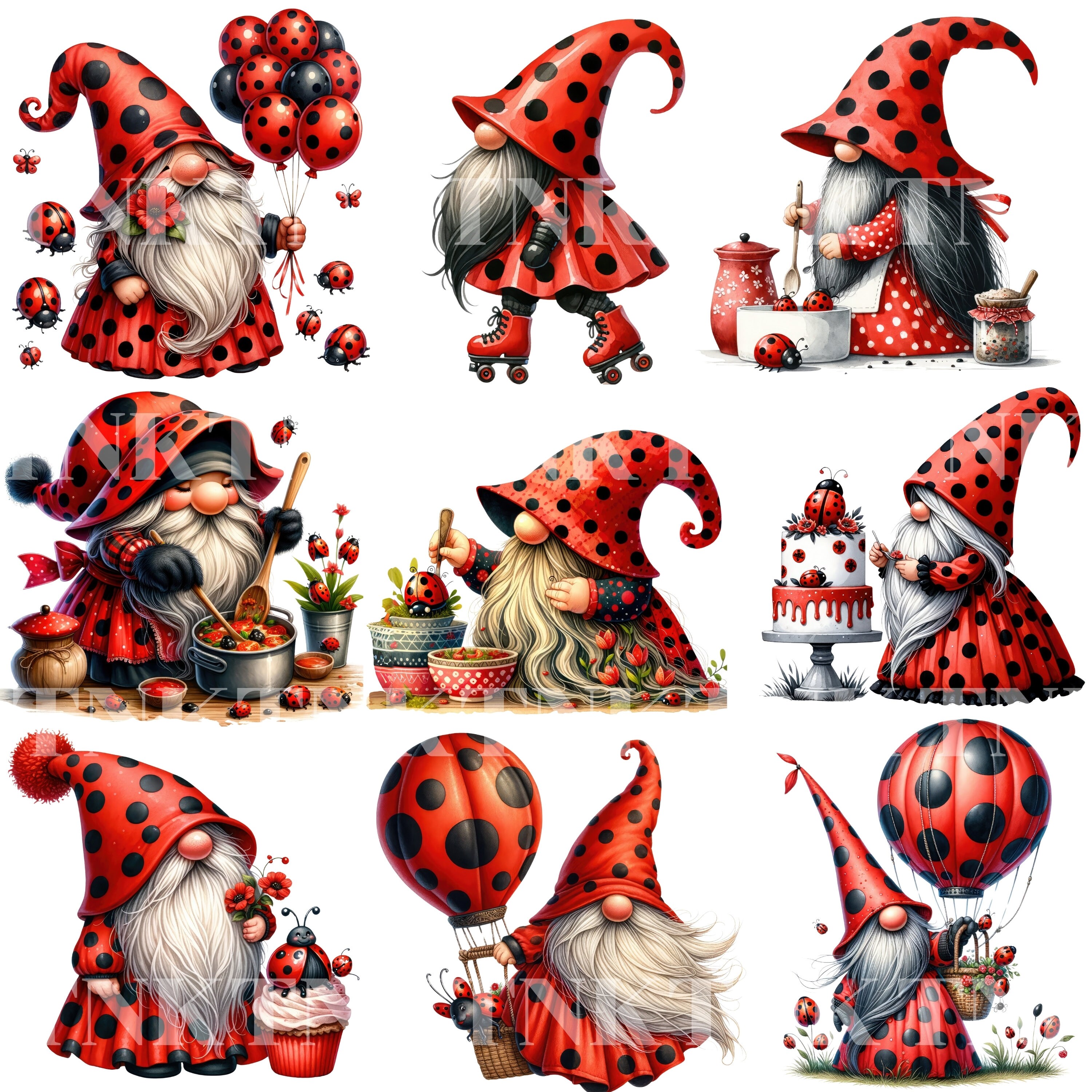 42 Cute Ladybug Gnome Clipart Bundle, Cute Gnome PNG, Watercolor Gnome ...