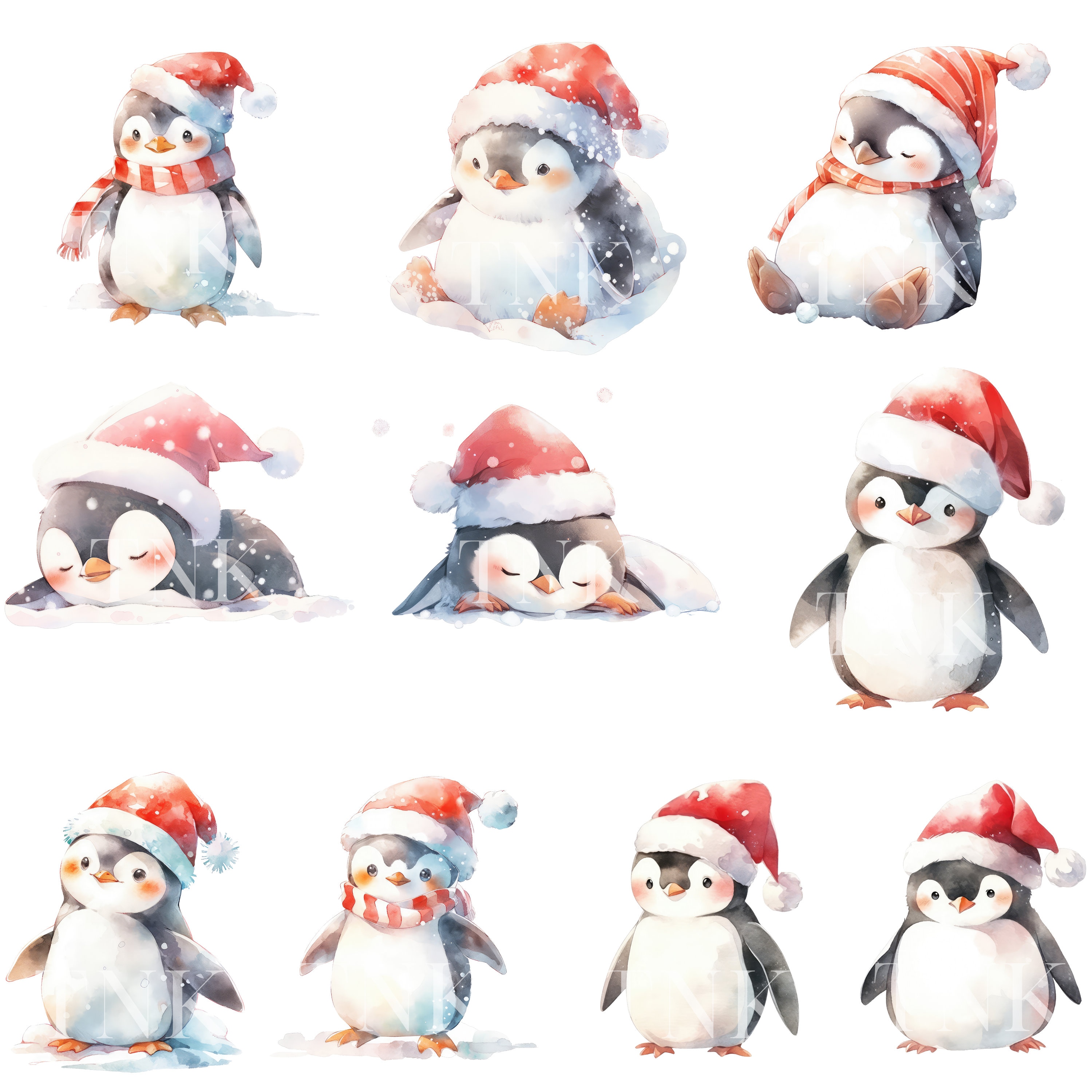 Watercolor Penguin Christmas Clipart Bundle,png, Clipart for Commercial ...