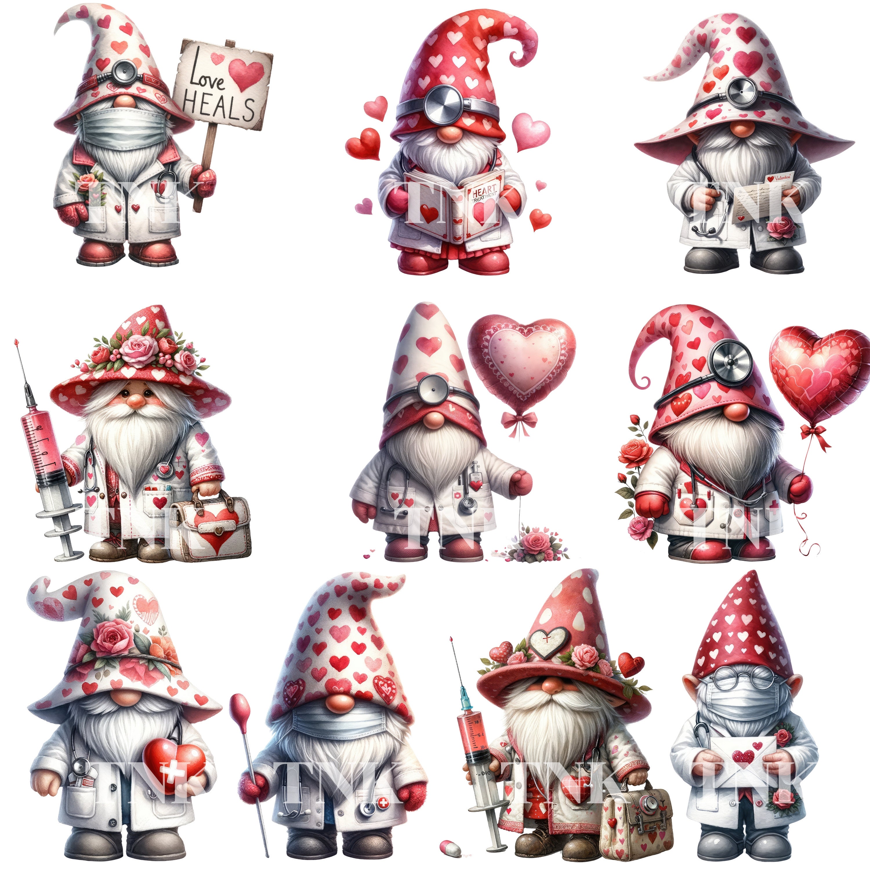 Watercolor Cute Nurse-doctor Gnomes Clipart, Valentine Day Clipart ...