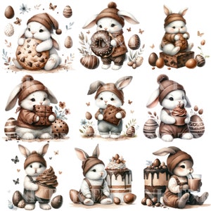 47 Cute Easter Bunny & Chocolate Eggs Clipart - Watercolor Rabbits With ...
