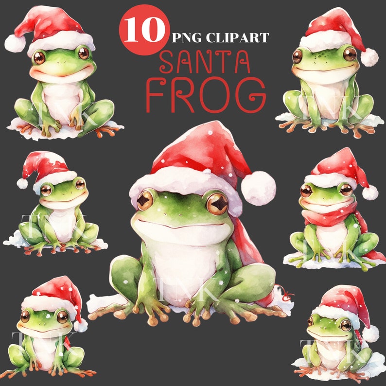 Watercolor 10 Frog Christmas Clipart Bundle,png, Clipart for Commercial ...