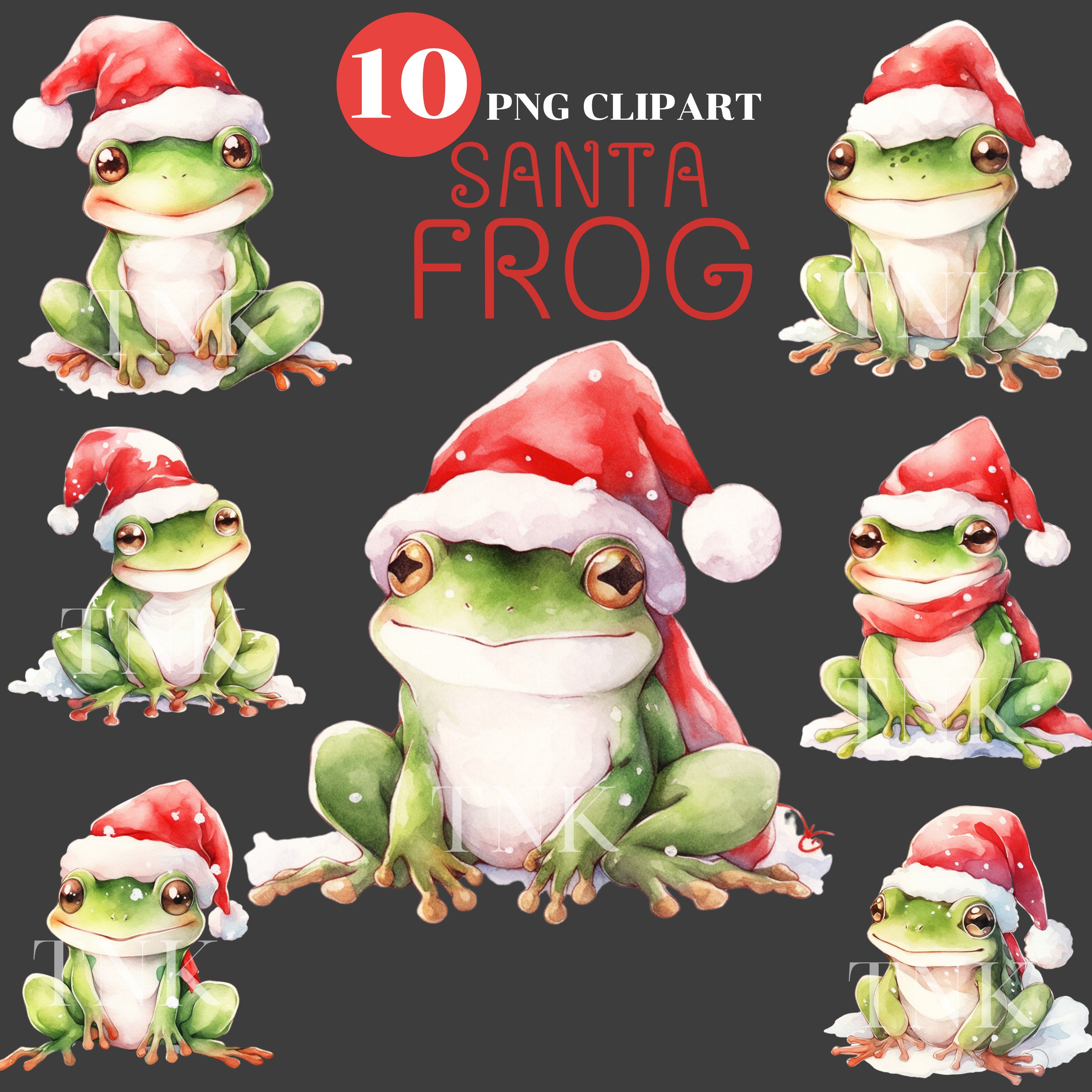 Watercolor 10 Frog Christmas Clipart Bundle,png, Clipart for Commercial ...