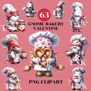 Watercolor Cute Baker Gnome in Valentine Clipart, Valentine Day Clipart ...