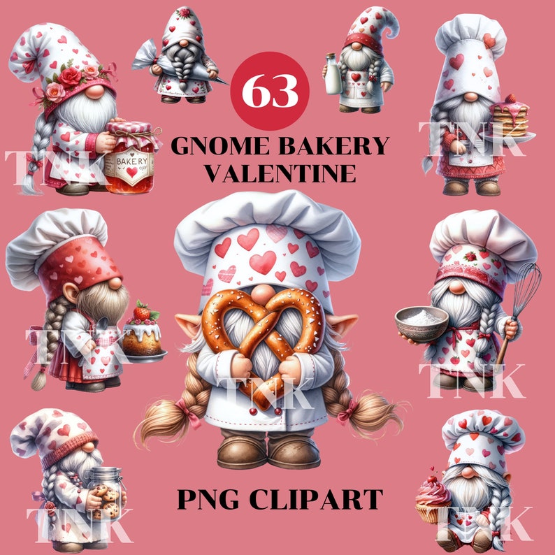 Watercolor Cute Baker Gnome in Valentine Clipart, Valentine Day Clipart ...