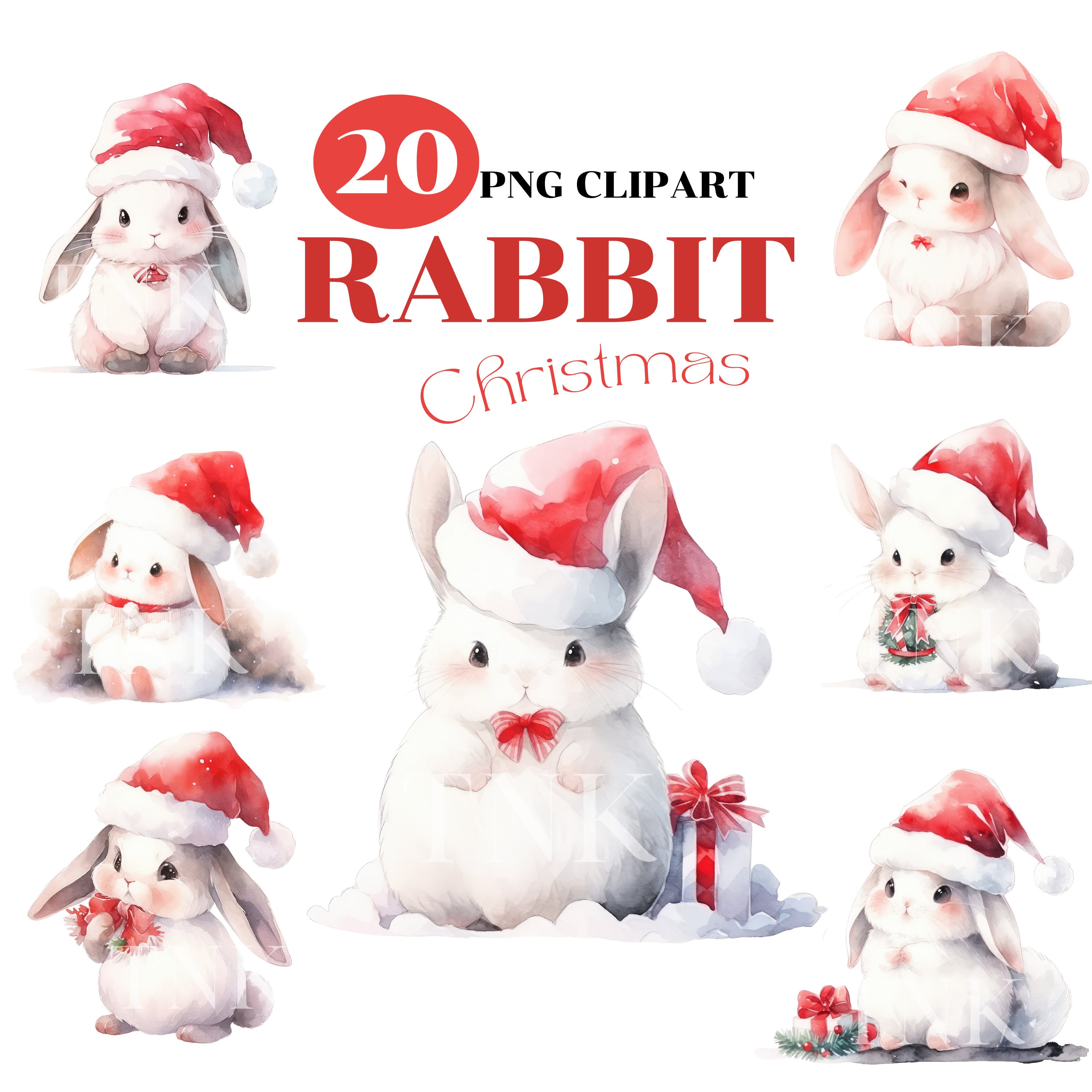Watercolor 20 Bunny Christmas Clipart Bundle, Rabbit Clipart ...
