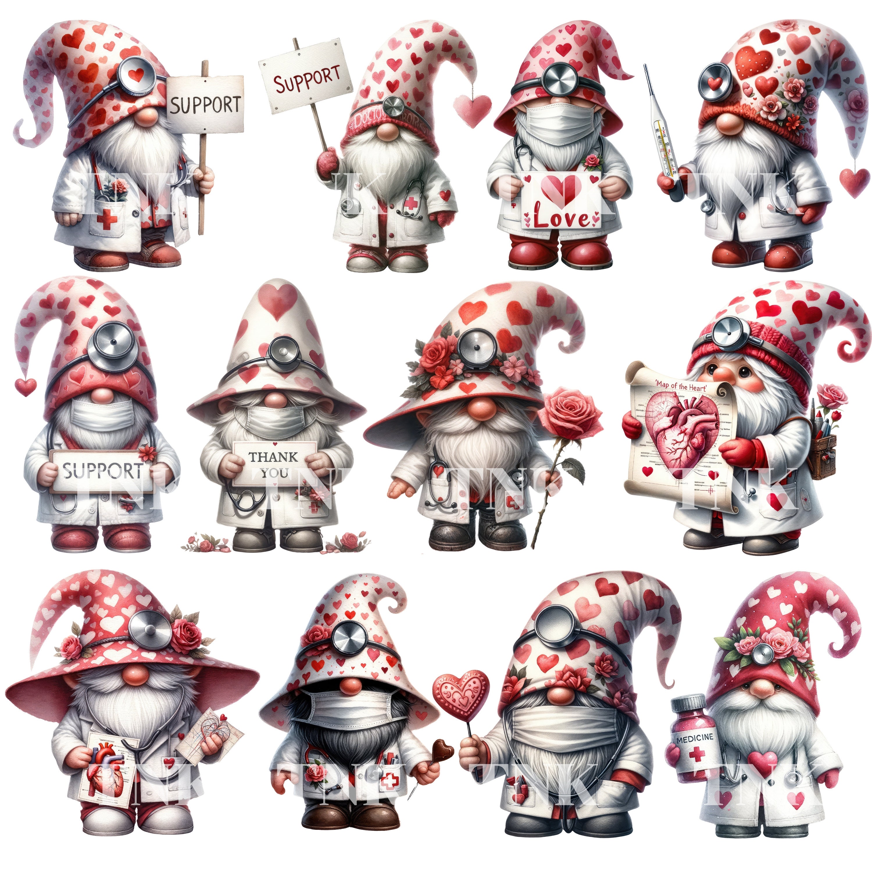 Watercolor Cute Nurse-doctor Gnomes Clipart, Valentine Day Clipart ...