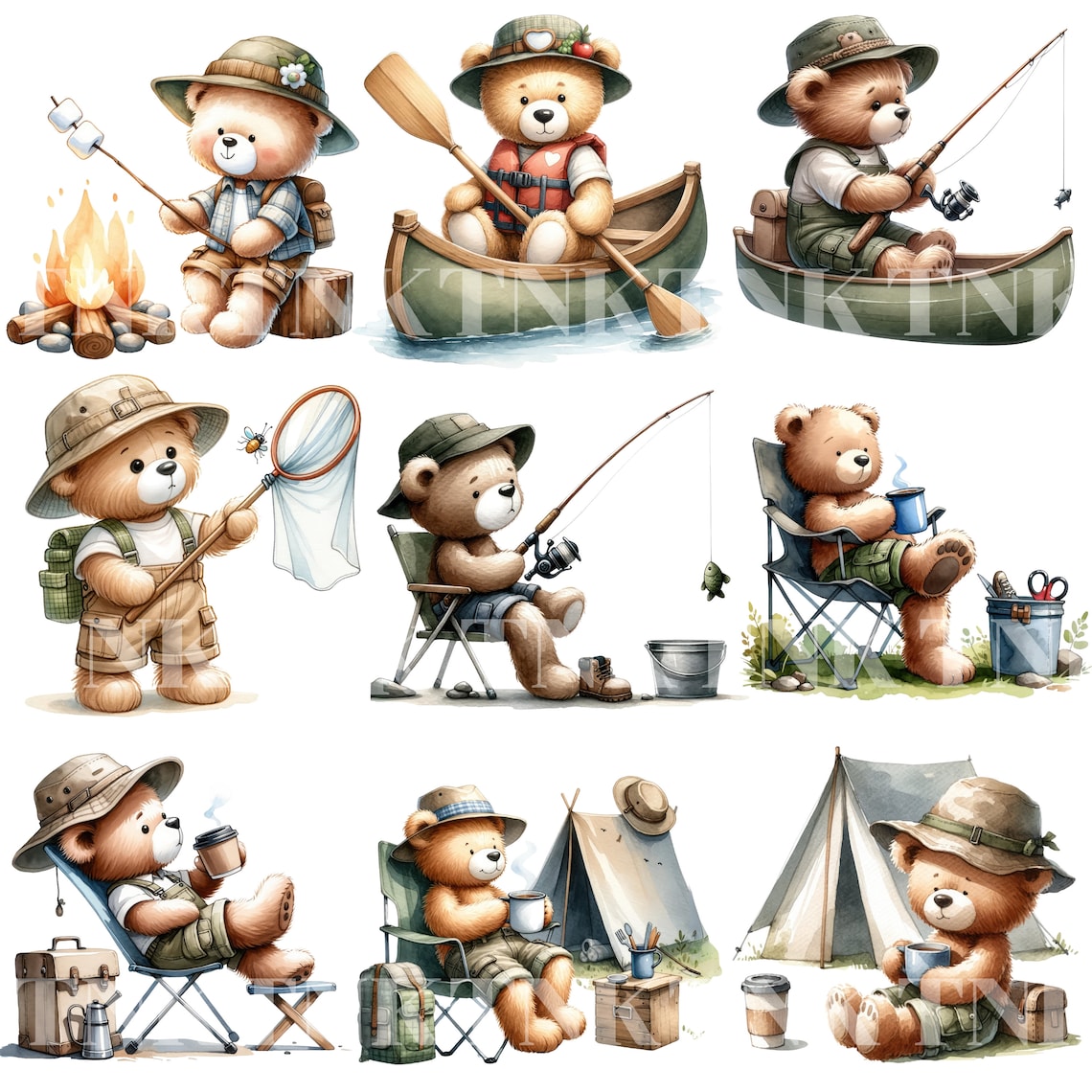 Camper Teddy Bear Clipart, Teddy Bear Camping Clipart, Birthday Baby ...