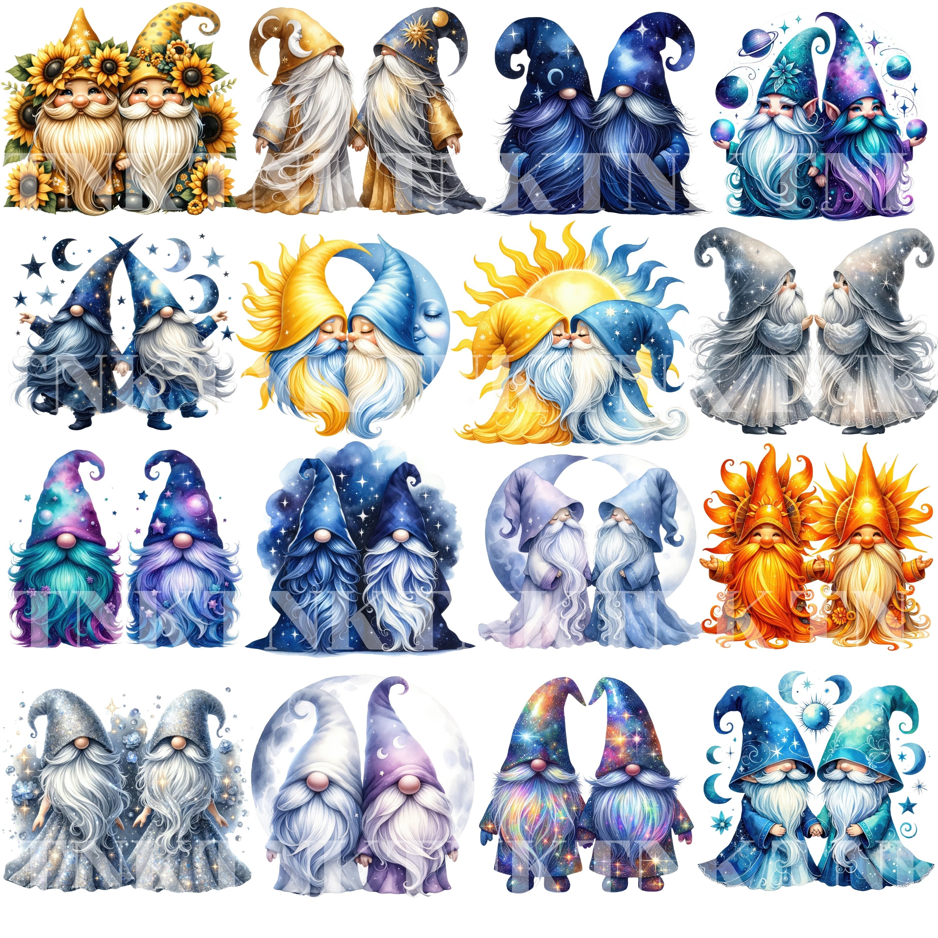 66 Celestial Gnomes Clipart PNG, Sun and Stars, Watercolour Gnomes, DIY ...