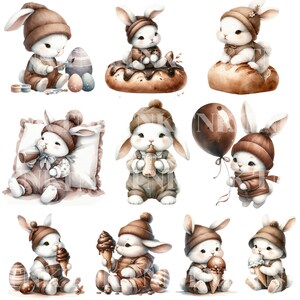 47 Cute Easter Bunny & Chocolate Eggs Clipart - Watercolor Rabbits With ...