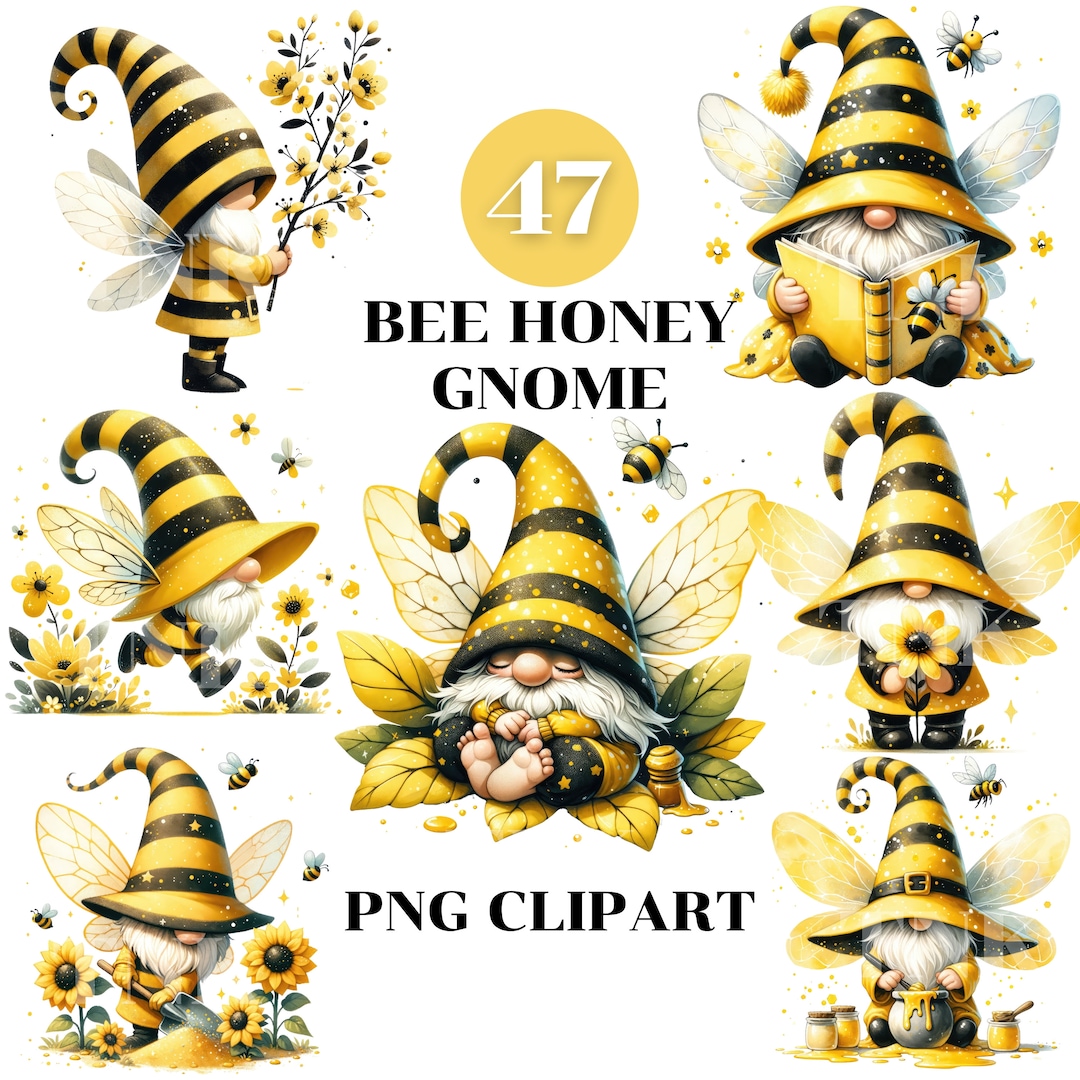 Watercolor 47 Bee Gnome Clipart Bundles, Gnome With Flowers, Clipart ...