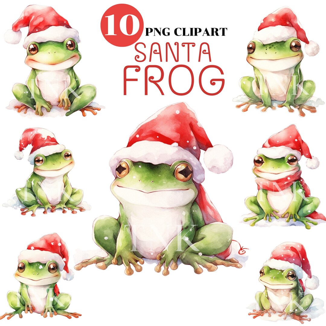 Watercolor 10 Frog Christmas Clipart Bundle,png, Clipart for Commercial ...