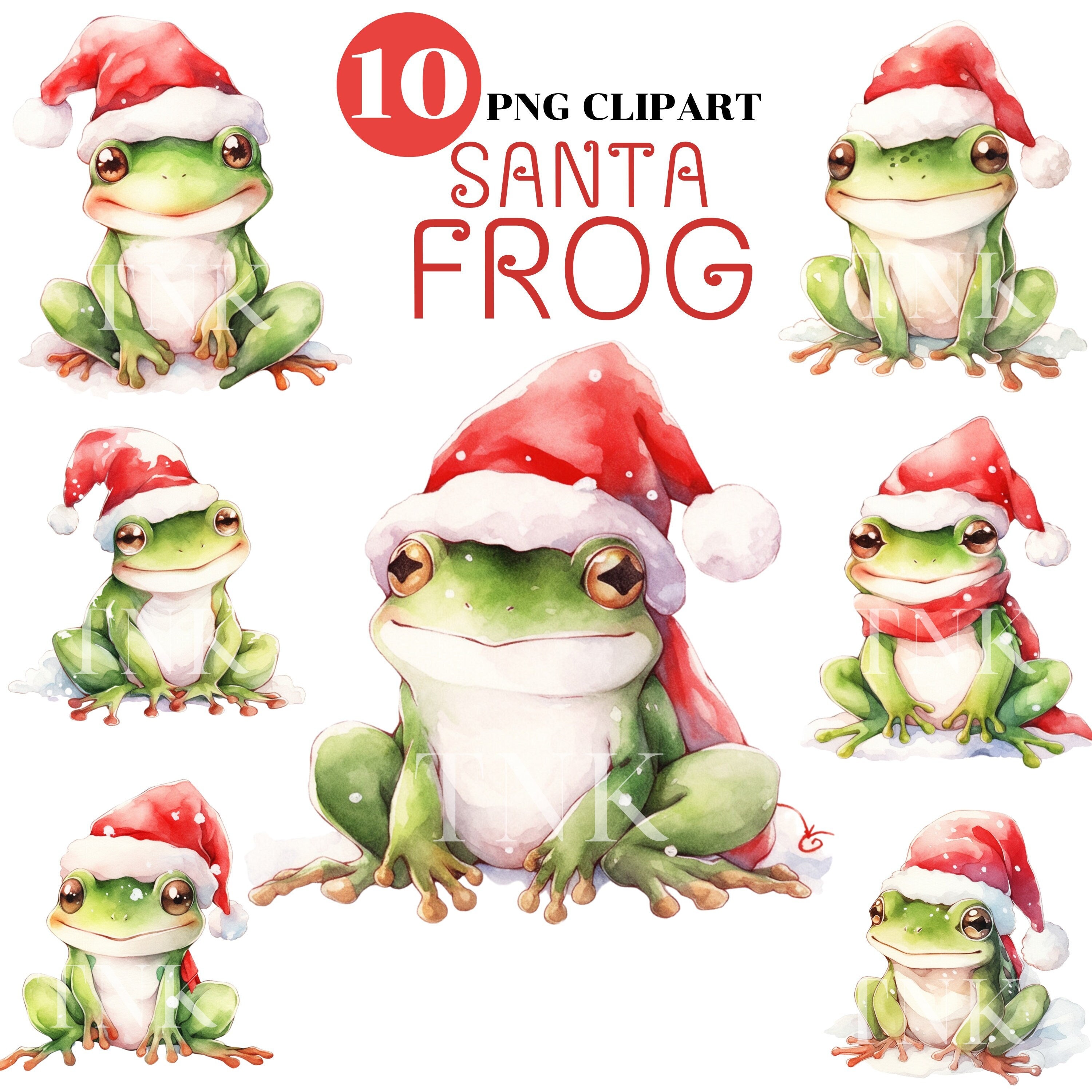 Watercolor 10 Frog Christmas Clipart Bundle,png, Clipart for Commercial ...