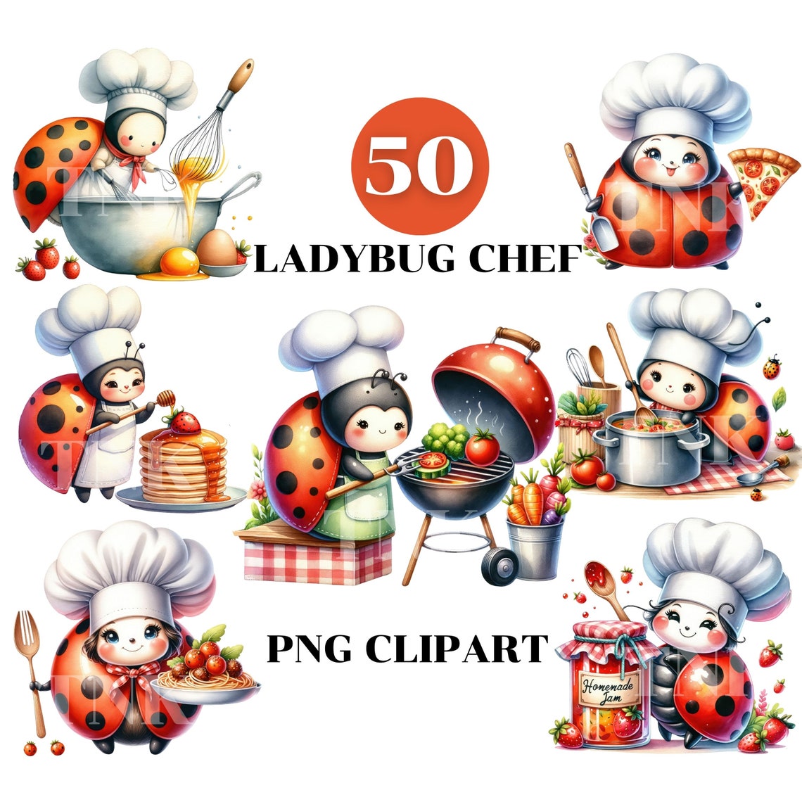 50 Ladybug Chef Clipart, Cute Cooking Insects PNG Collection, Adorable ...