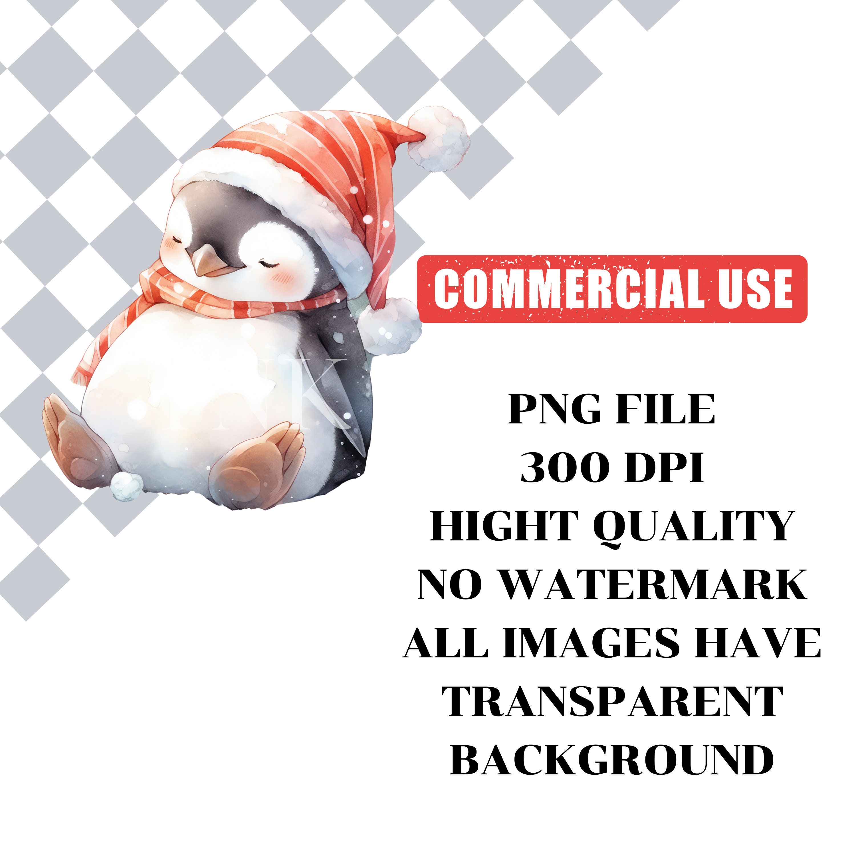 Watercolor Penguin Christmas Clipart Bundle,png, Clipart for Commercial ...