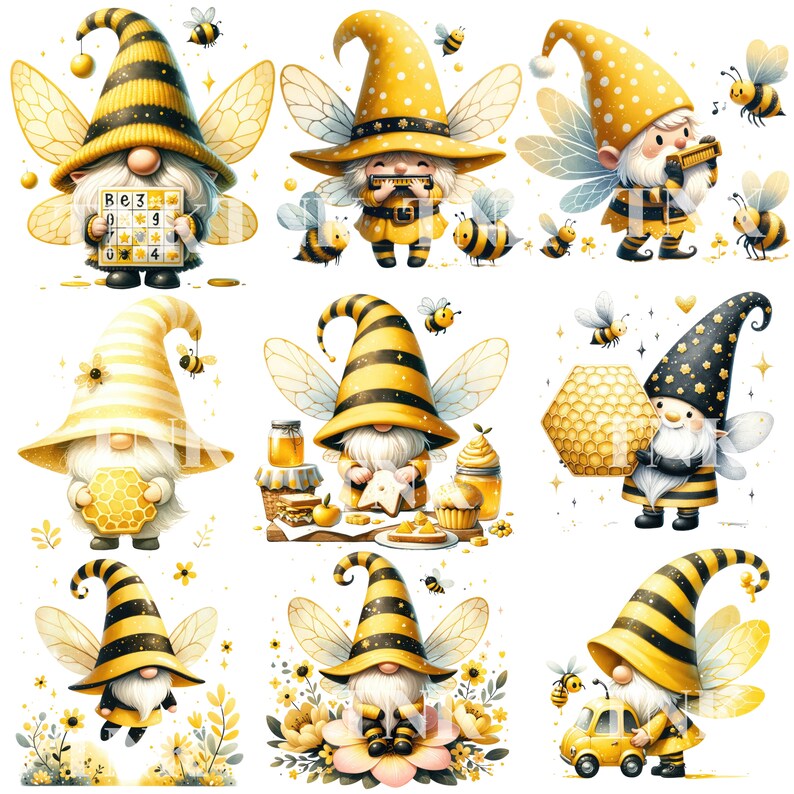 Watercolor 47 Bee Gnome Clipart Bundles, Gnome With Flowers, Clipart ...