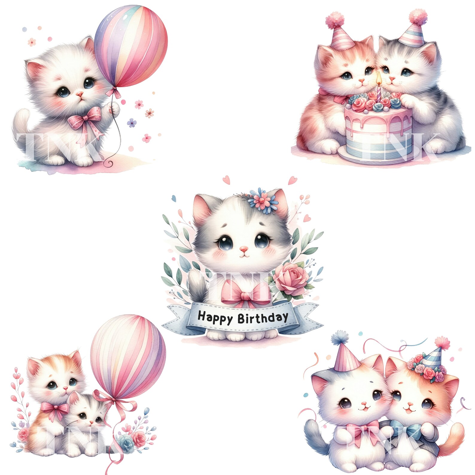 Watercolor Cute Birthday Cat Clipart Sublimation, Cat Clipart,animal ...