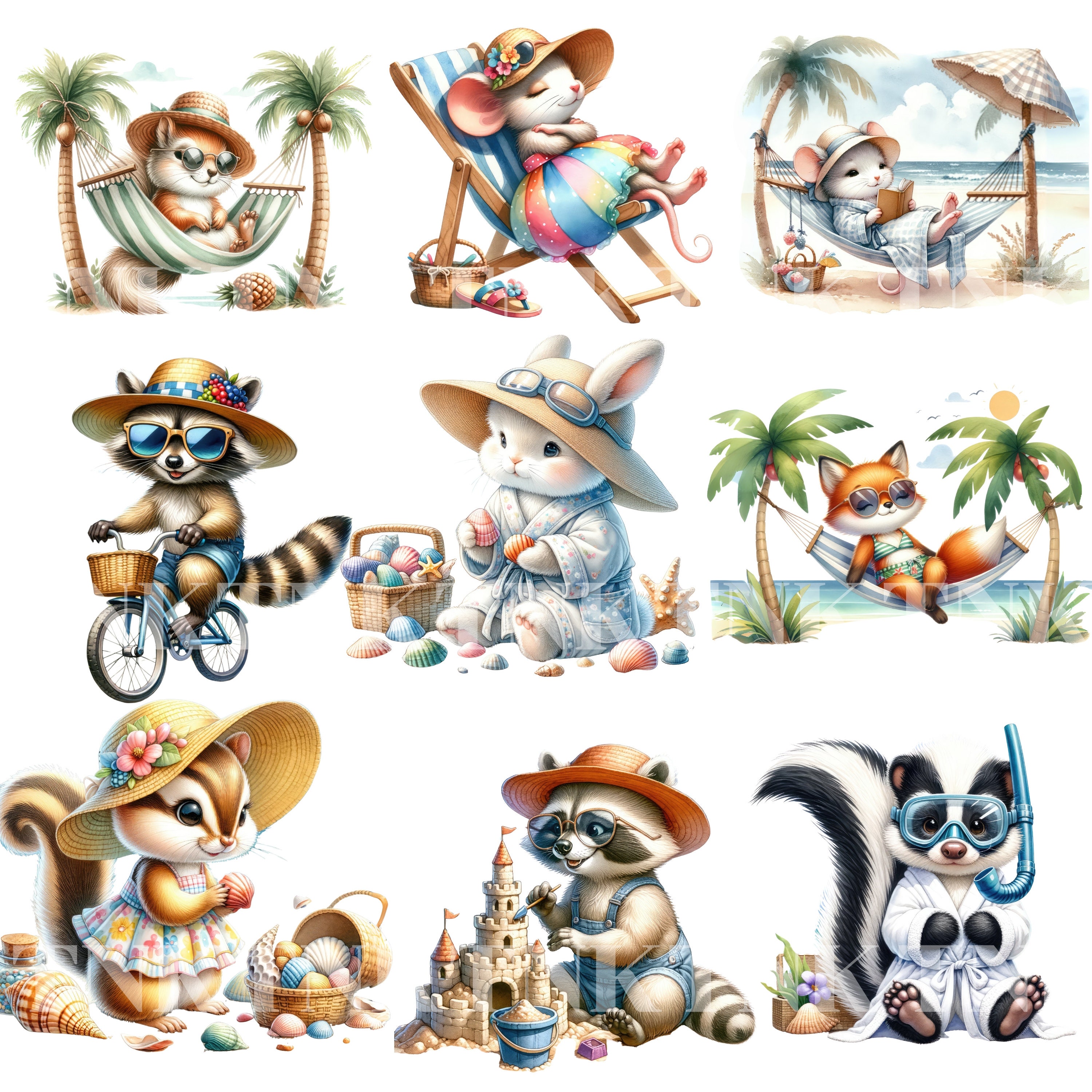 Watercolor Summer Animals SET 3 Clipart Bundle, Commercial Use, Digital ...