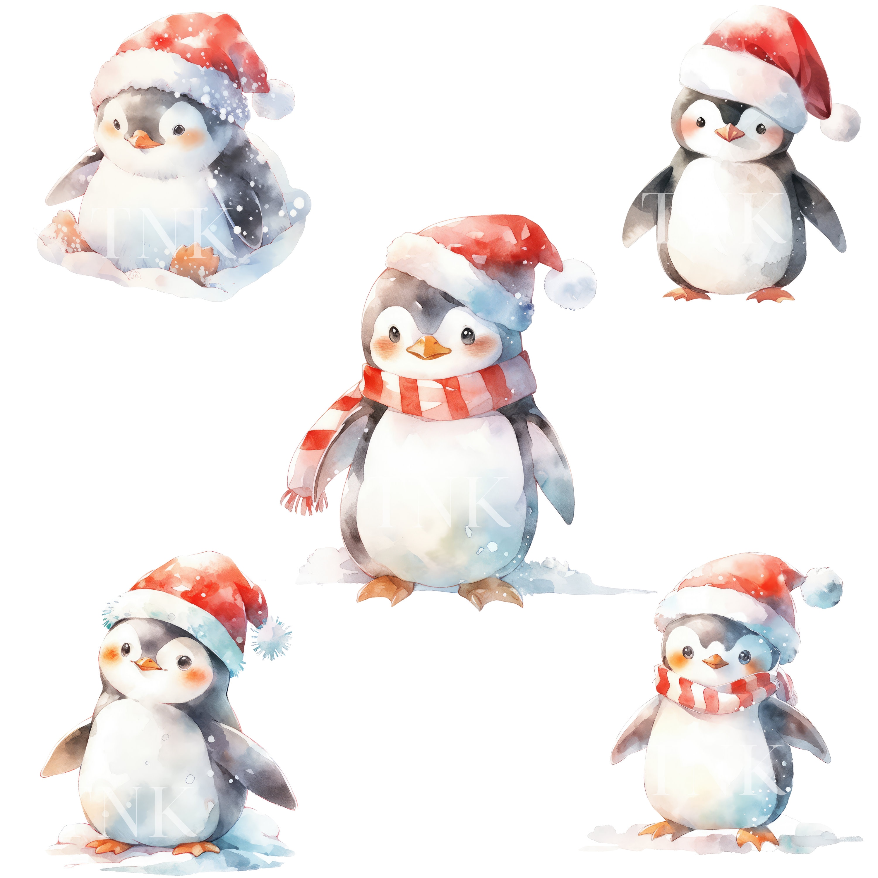 Watercolor Penguin Christmas Clipart Bundle,png, Clipart for Commercial ...