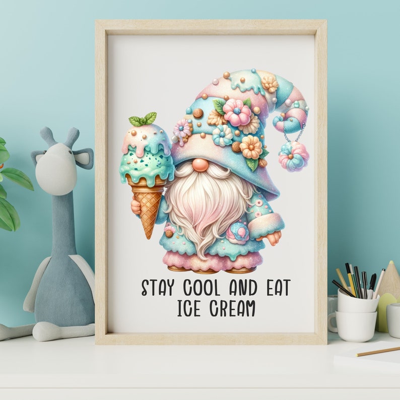 Ice Cream Gnome Watercolor,ice Cream Truck Gnome, Summer Gnomes Png ...
