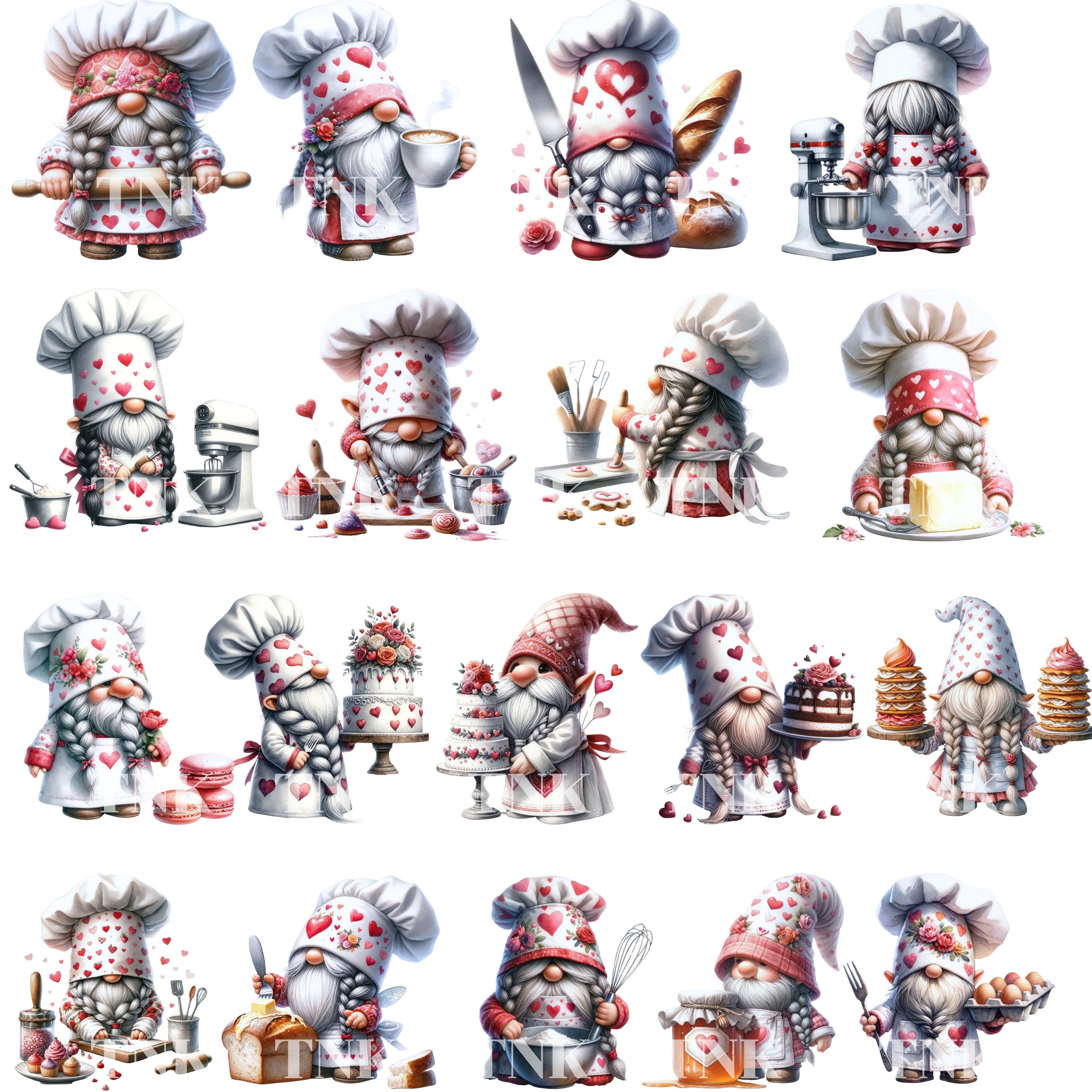 Watercolor Cute Baker Gnome in Valentine Clipart, Valentine Day Clipart ...
