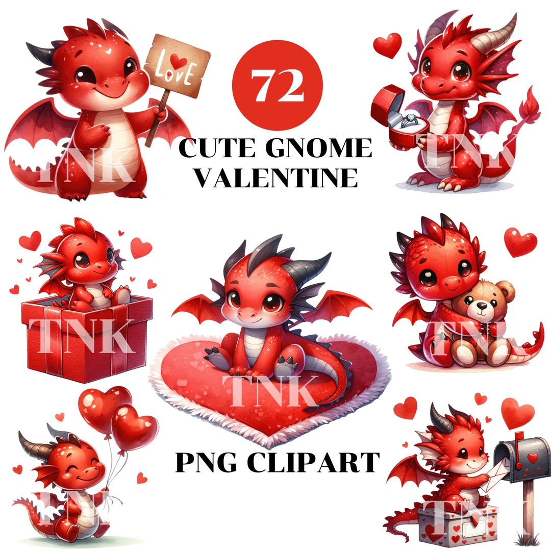 Watercolor Cute Dragon in Valentine Clipart, Valentine Day Clipart ...