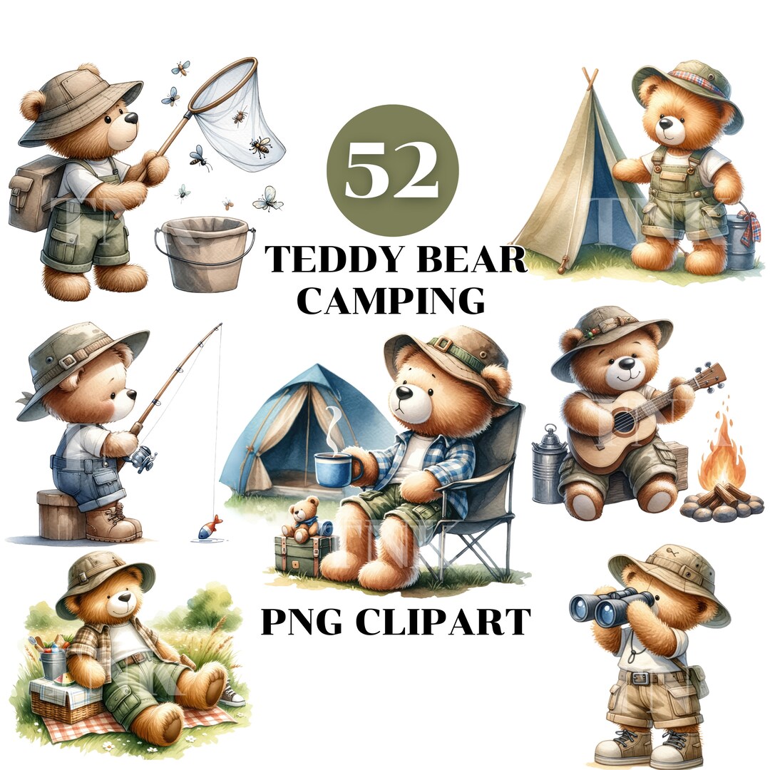 Camper Teddy Bear Clipart, Teddy Bear Camping Clipart, Birthday Baby ...