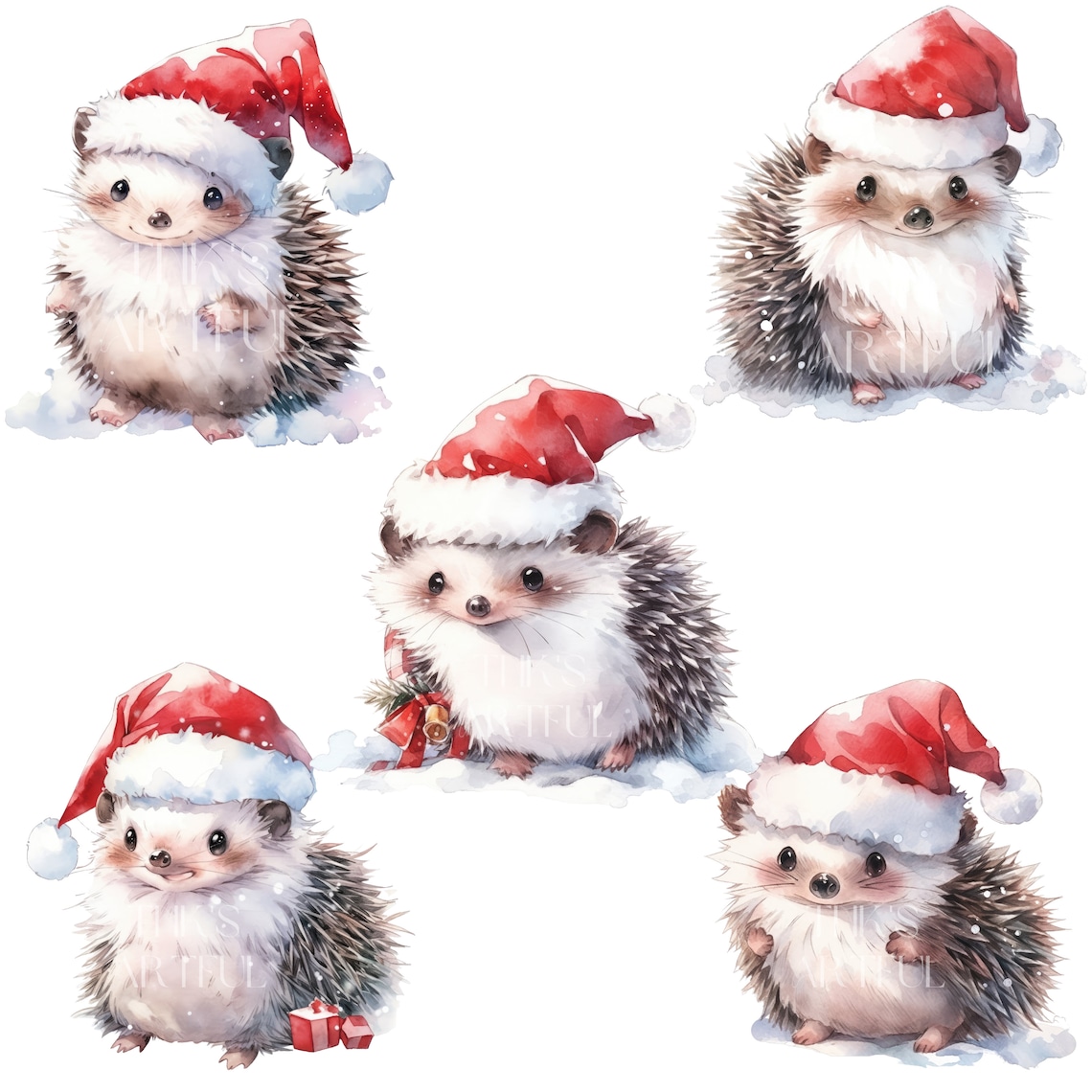 Watercolor 10 Christmas Hedgehog Clipart Bundle,hedgehog Clipart for ...