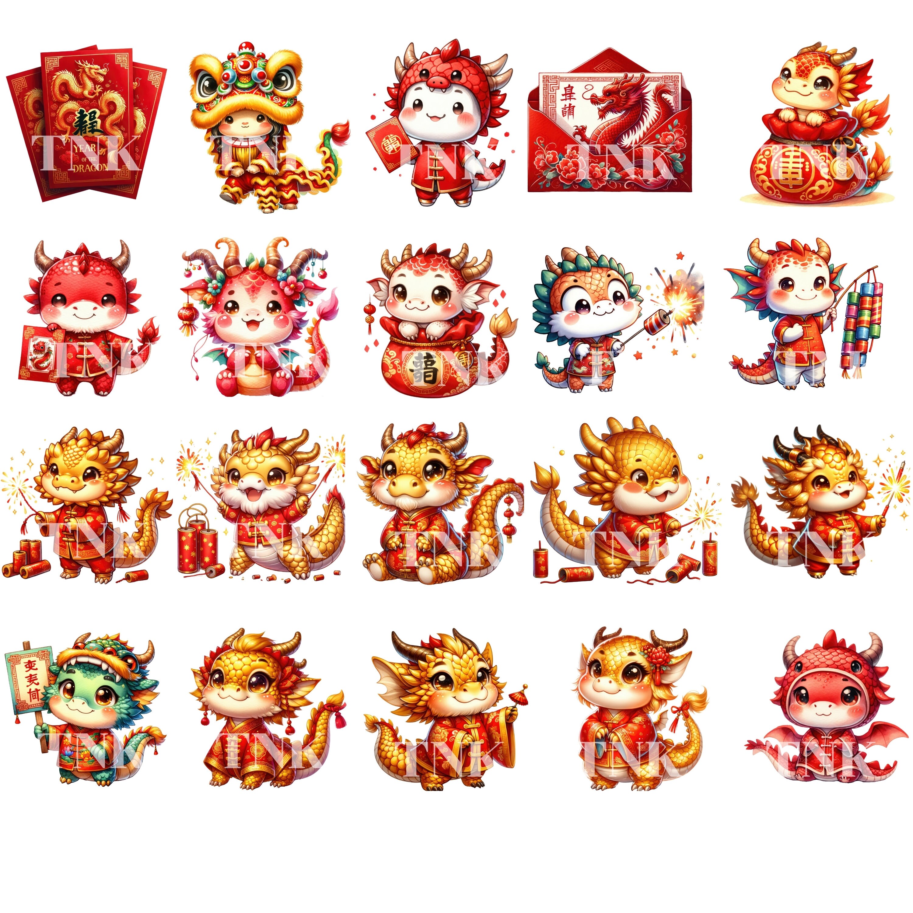 Watercolor 41 Cute Dragon Chinese New Year Clipart - Etsy