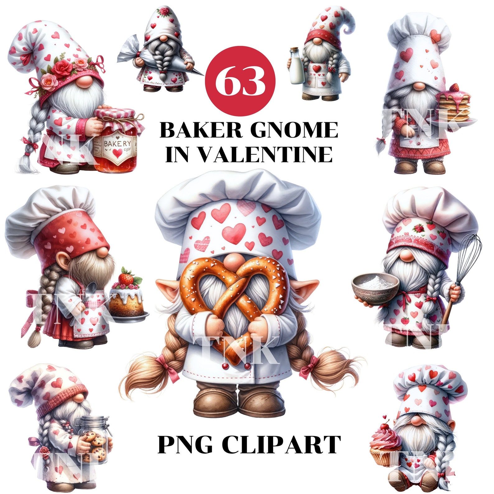 Watercolor Cute Baker Gnome in Valentine Clipart, Valentine Day Clipart ...