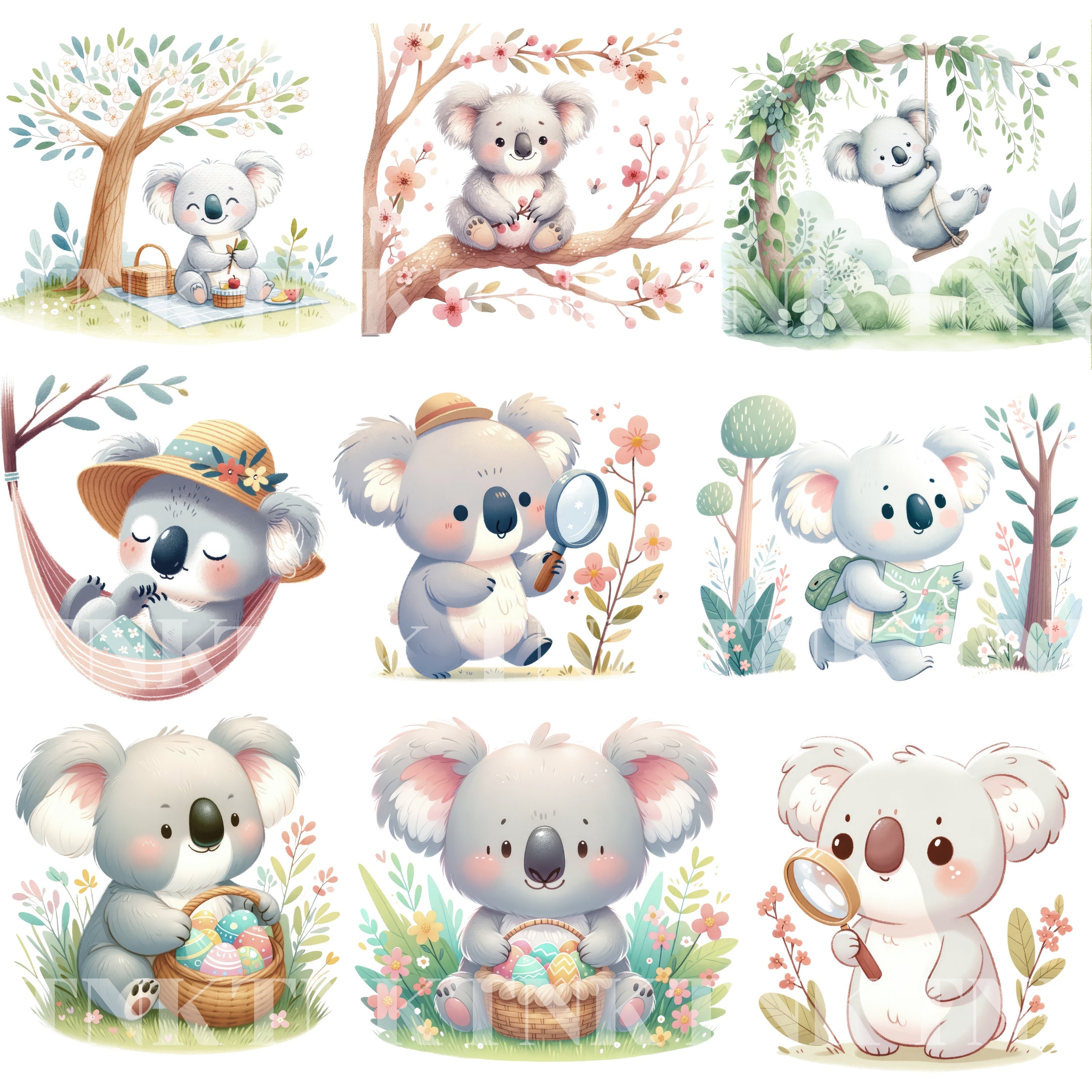 Watercolor Koala in Springs Clipart Sublimation,baby Koala Clipart ...