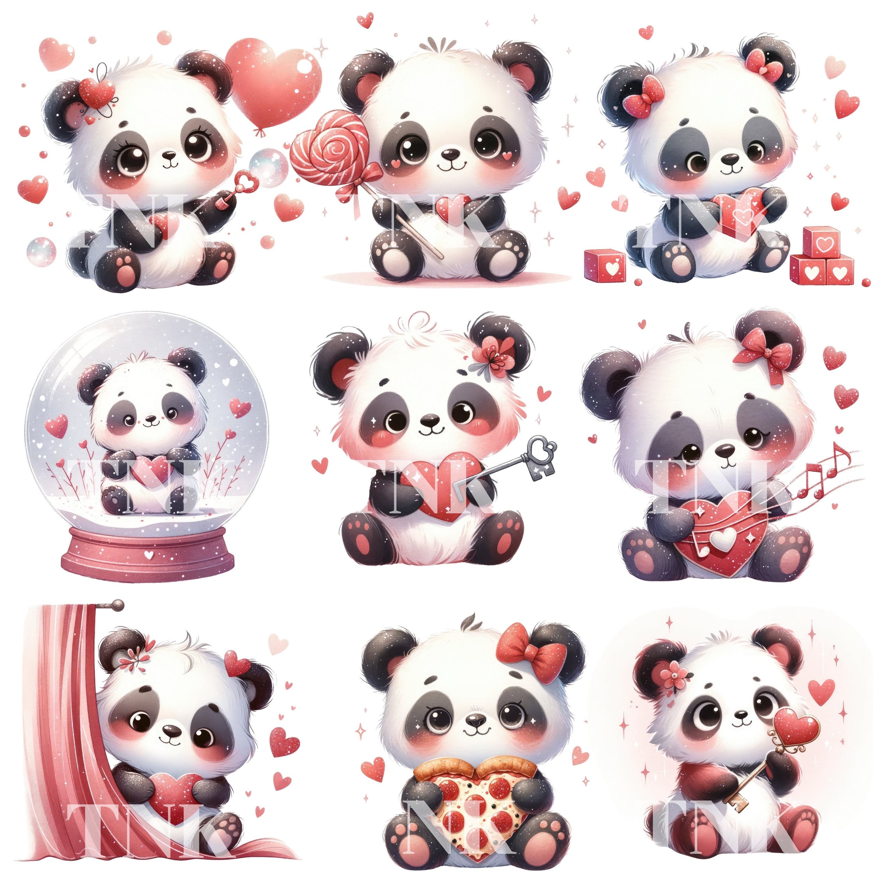 Watercolor Cute Panda Valentine PNG Sublimation Design, Panda Clipart ...