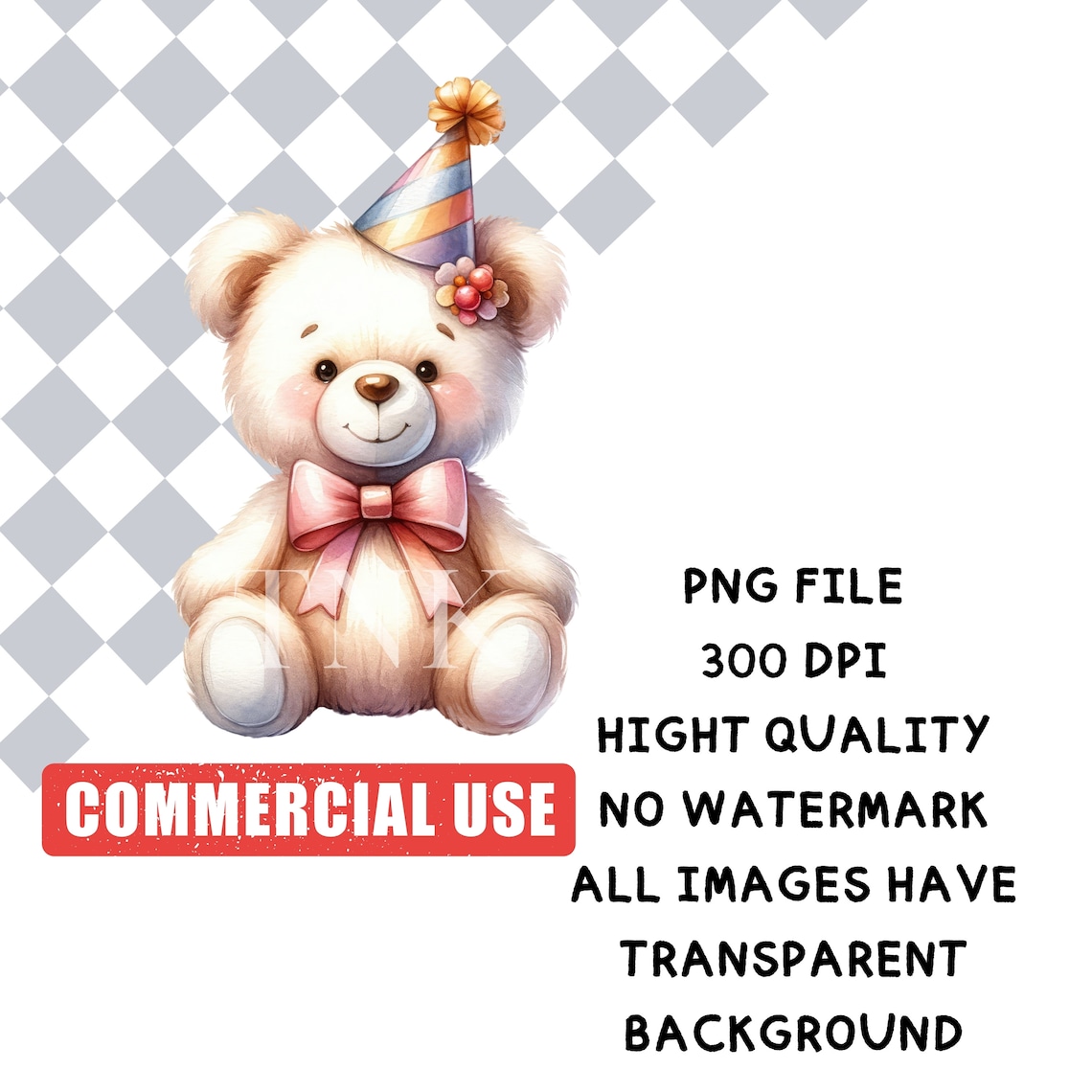 Watercolor Cute Teddy Bear Birthday Clipart Sublimation,bear Clipart ...