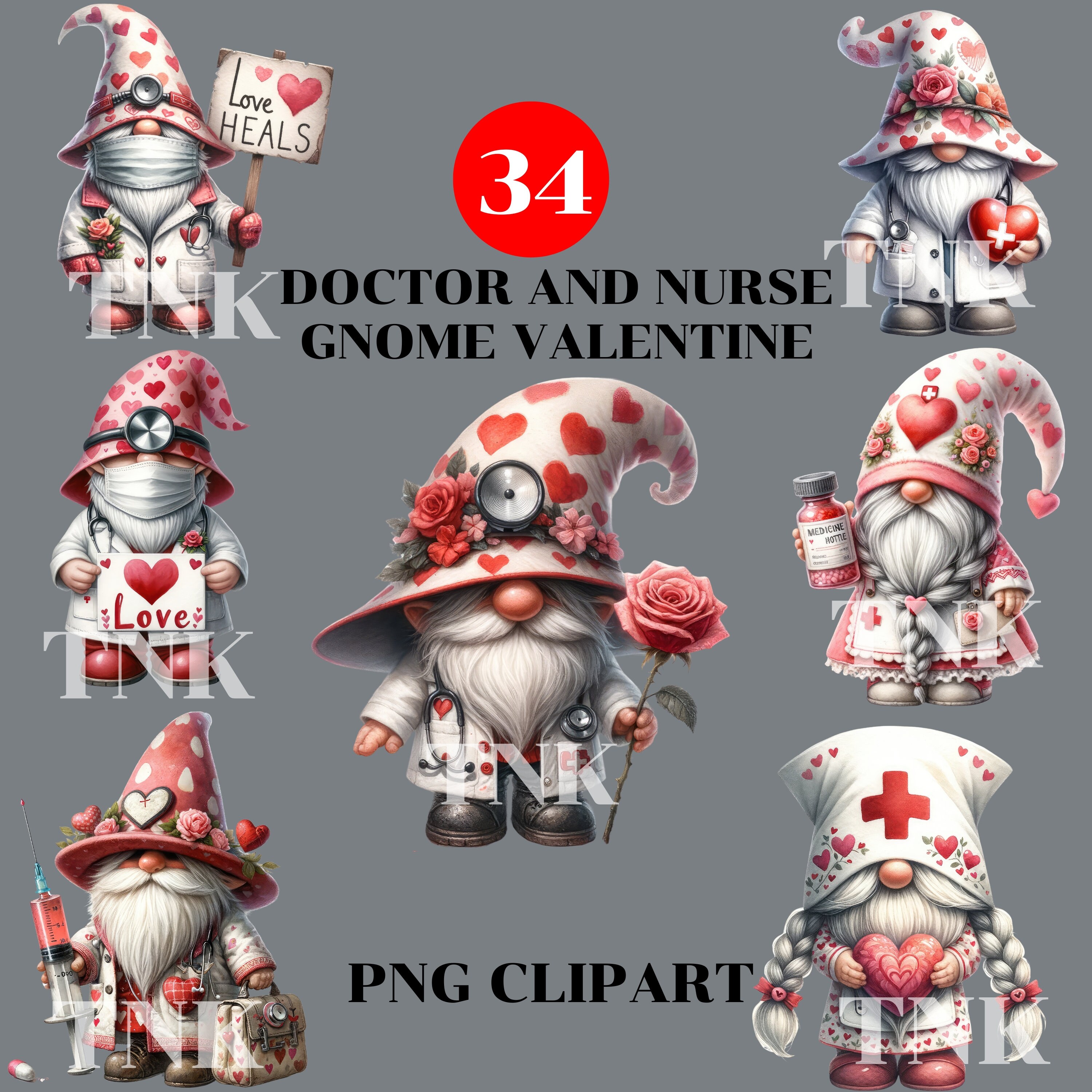 Watercolor Cute Nurse-doctor Gnomes Clipart, Valentine Day Clipart ...