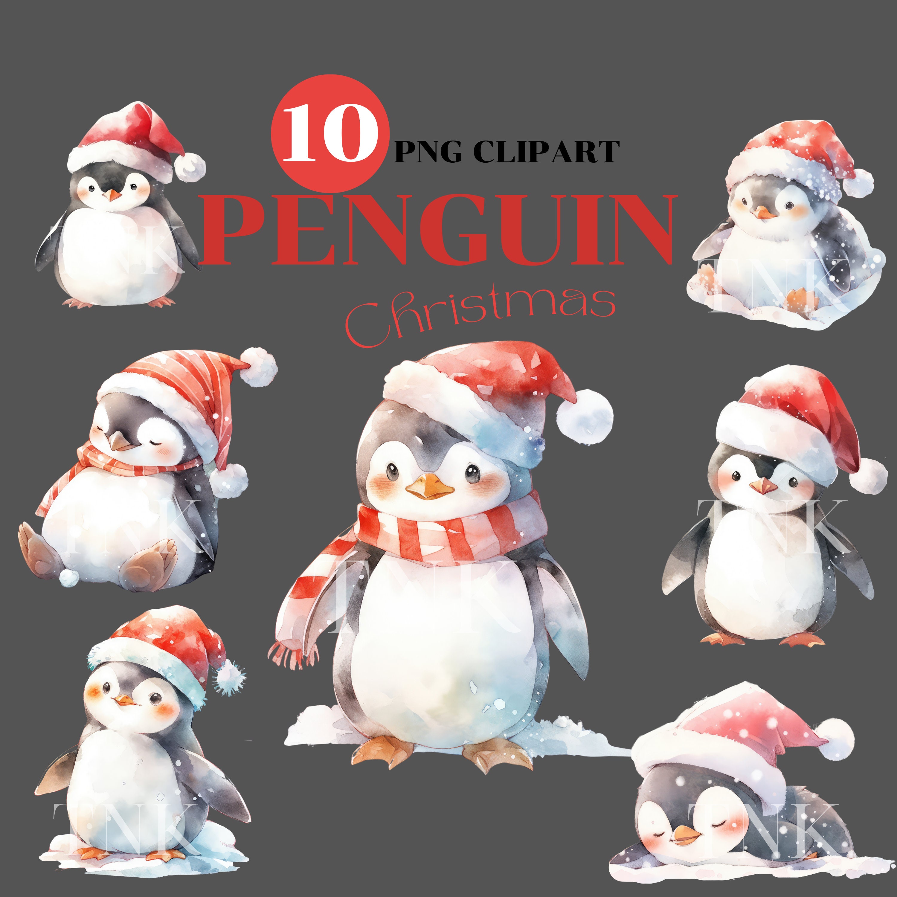 Watercolor Penguin Christmas Clipart Bundle,png, Clipart for Commercial ...