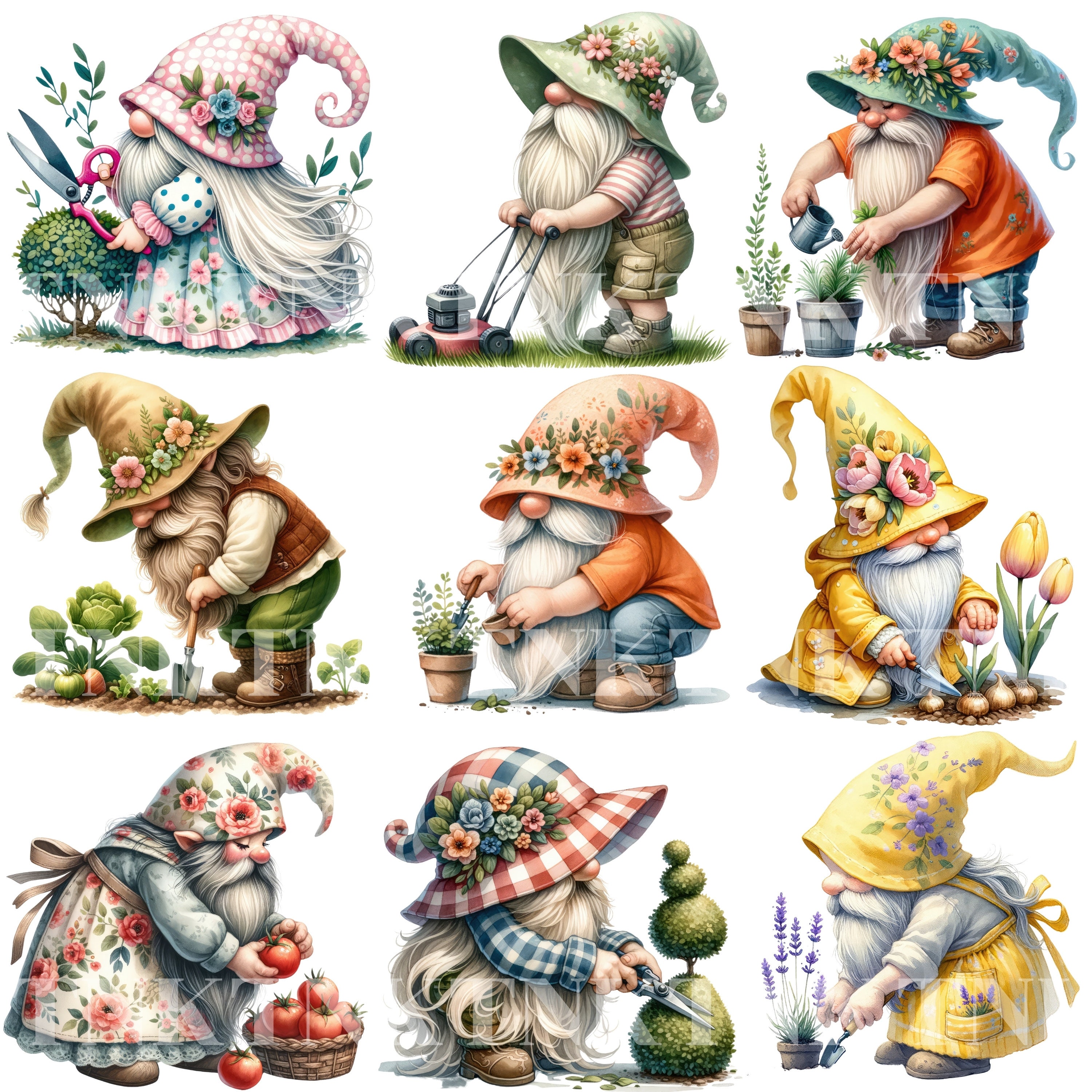 Garden Gnome Clipart Bundle, Garden Clipart, Spring Gnome Png Graphics ...