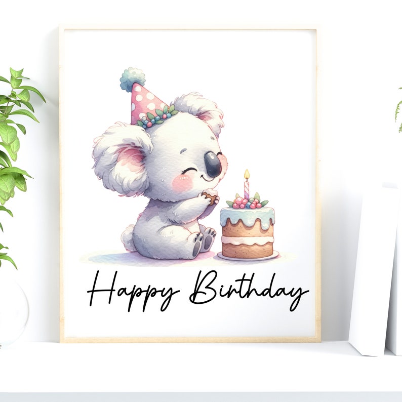 Watercolor Cute Koala Birthday Clipart Sublimation,baby Koala Clipart ...