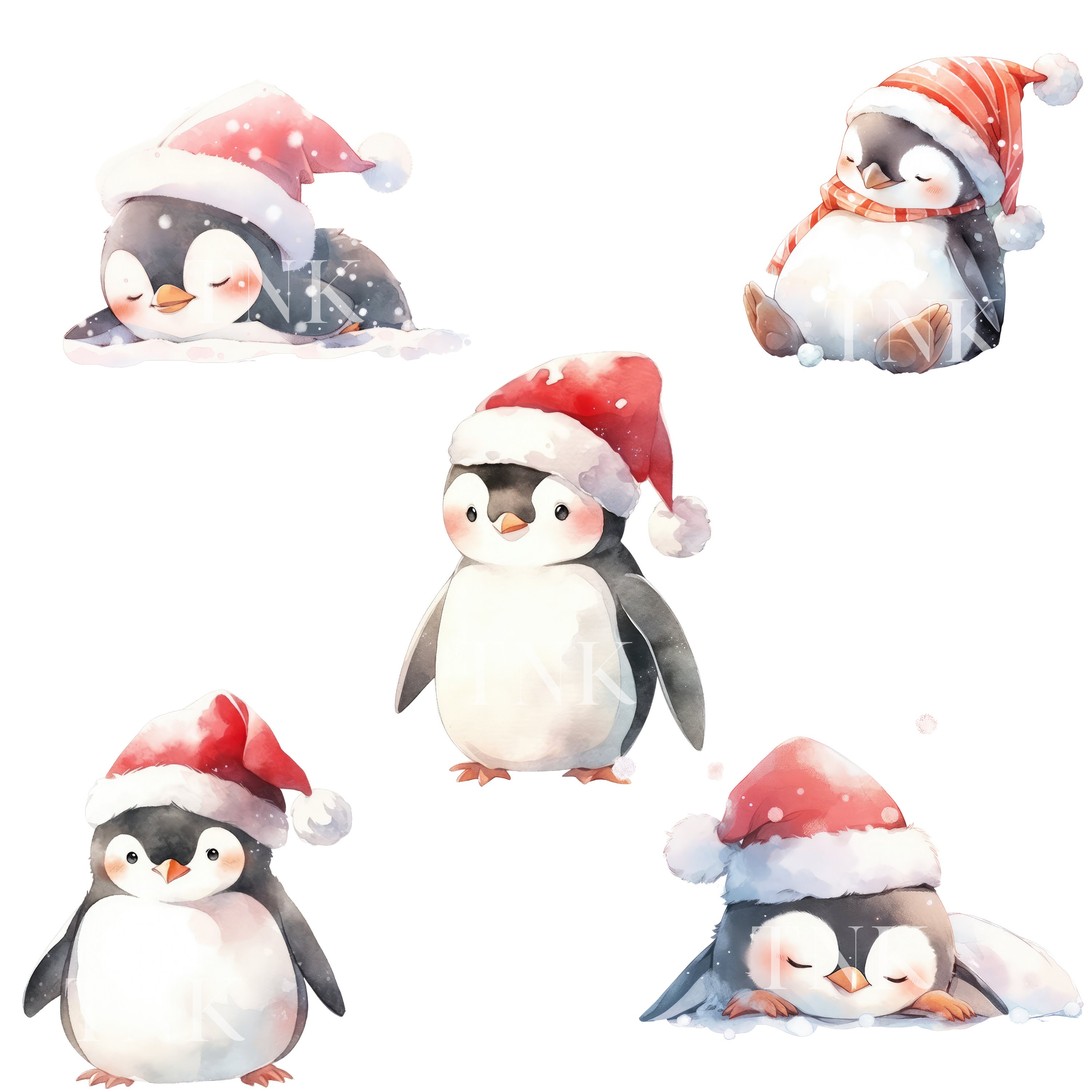 Watercolor Penguin Christmas Clipart Bundle,png, Clipart for Commercial ...