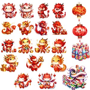 Watercolor 41 Cute Dragon Chinese New Year Clipart Bundle,commercial ...