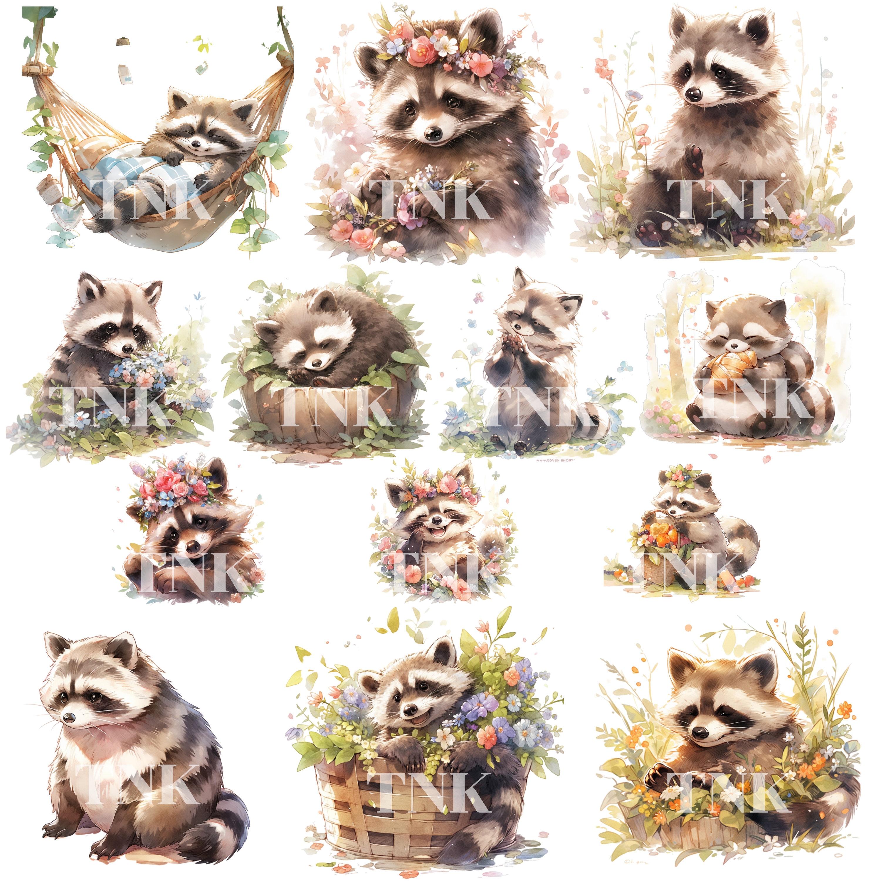 Watercolor 39 Cute Raccoon Clipart Bundle,raccoon Png,raccoon Christmas ...