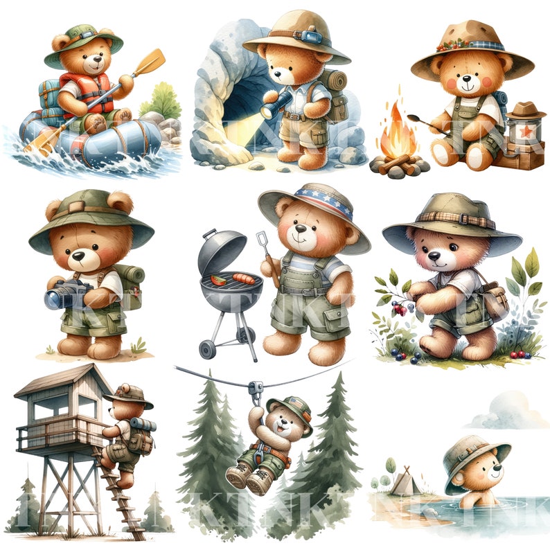 Camper Teddy Bear Clipart, Teddy Bear Camping Clipart, Birthday Baby ...