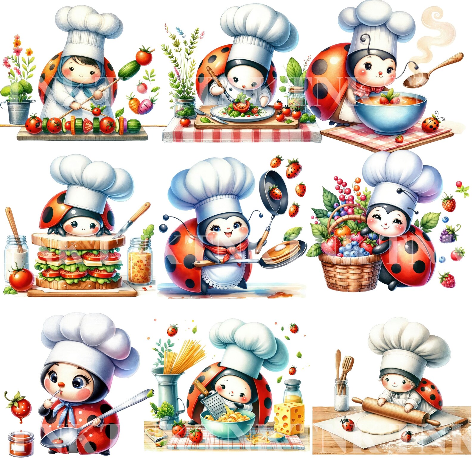 50 Ladybug Chef Clipart, Cute Cooking Insects PNG Collection, Adorable ...